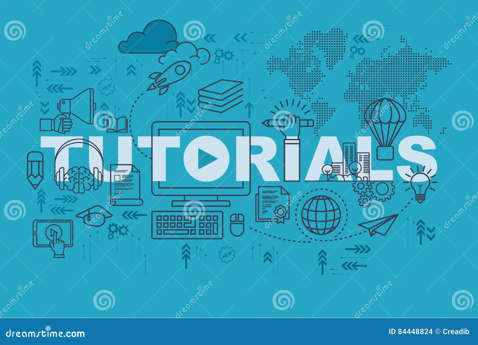 Tutorials Web Page Banner Concept With Thin Line Flat Design Cartoon ...