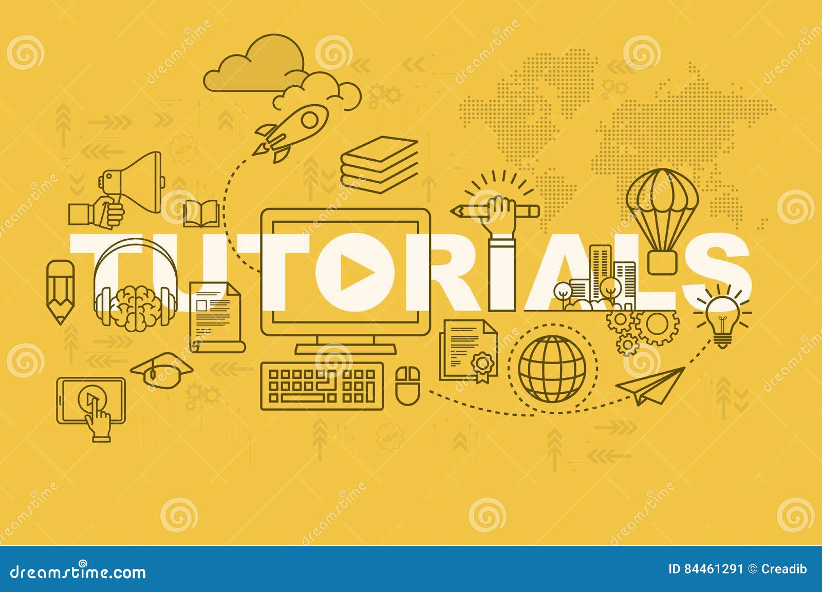 Tutorials Web Page Banner Concept with Thin Line Flat Design Stock ...