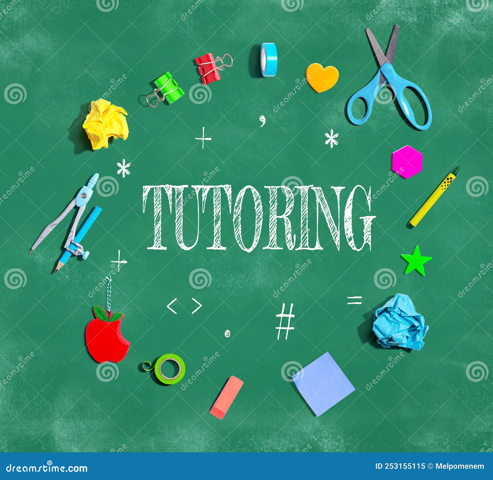 Tutoring Theme with School Supplies on a Chalkboard Stock Image - Image ...