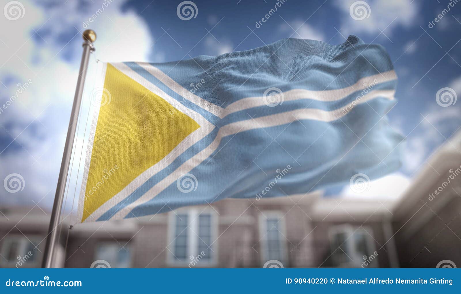Tuva Flag 3D Rendering on Blue Sky Building Background Stock ...