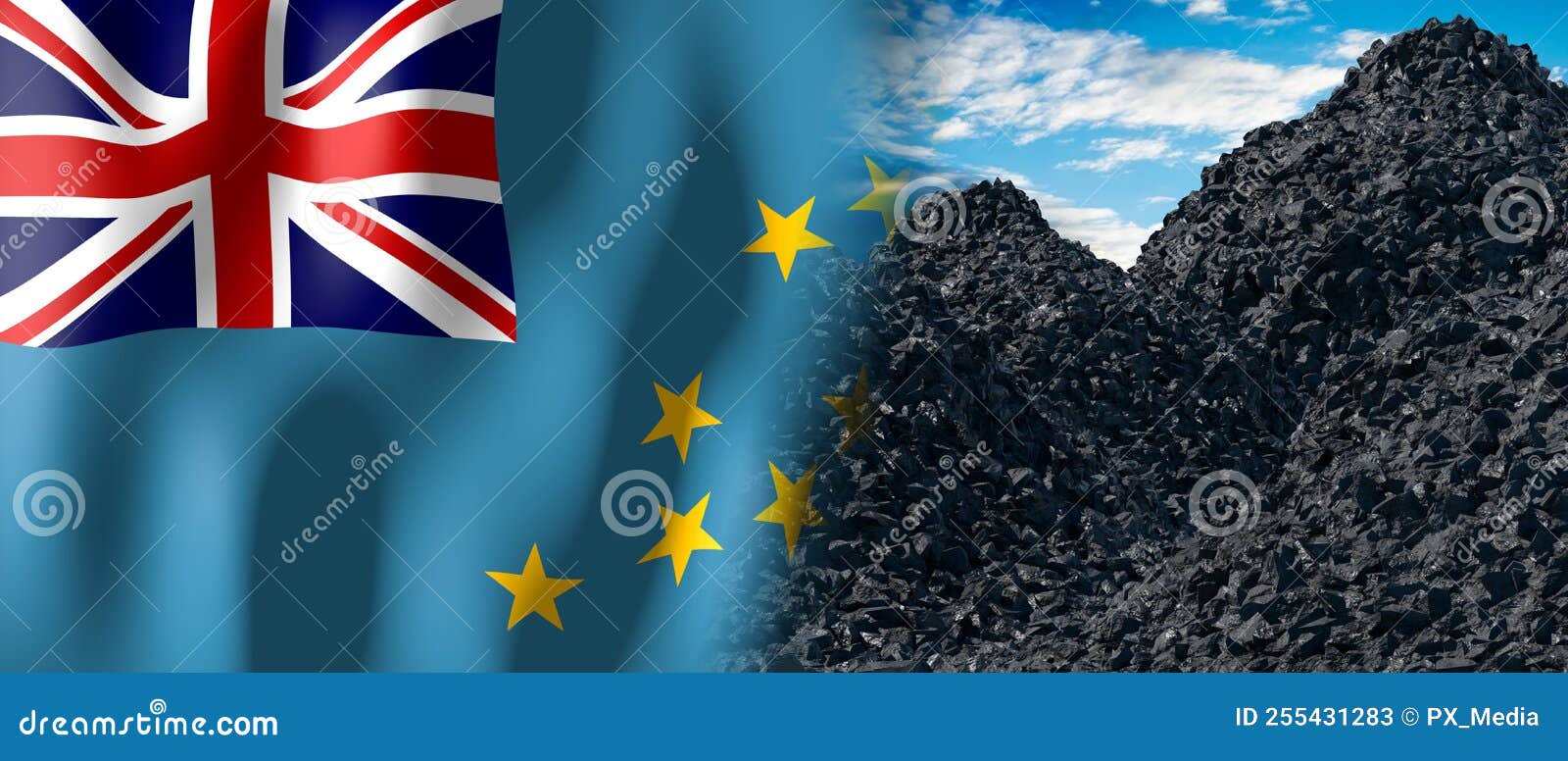 Tuvalu - Country Flag and Pile of Coal Stock Illustration ...