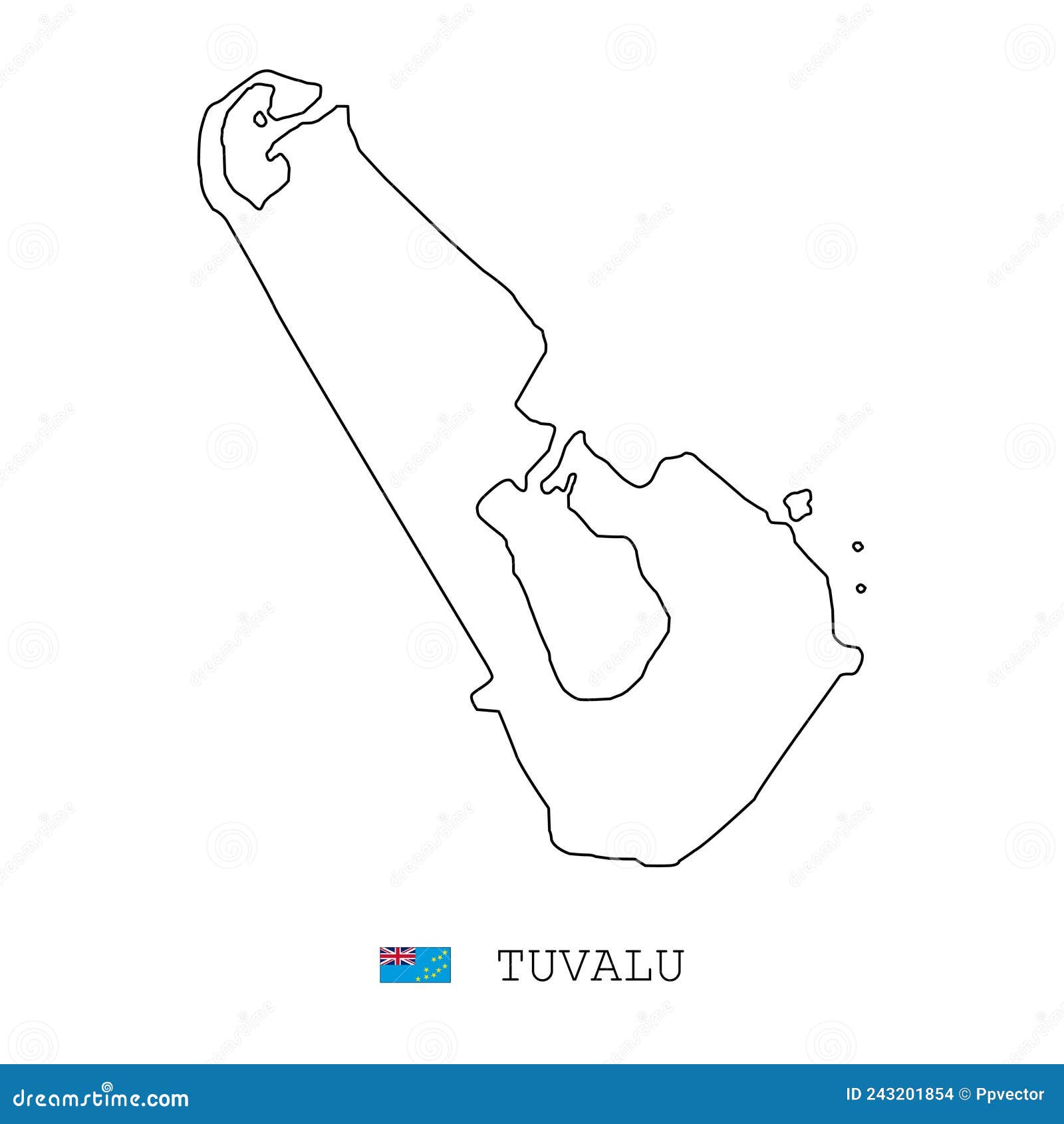 Tuvalu Islands Map Line, Linear Thin Vector Simple Outline And Flag ...