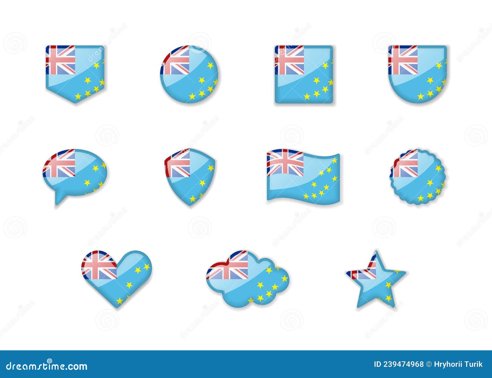 Tuvalu - Set of Shiny Flags of Different Shapes. Stock Vector ...