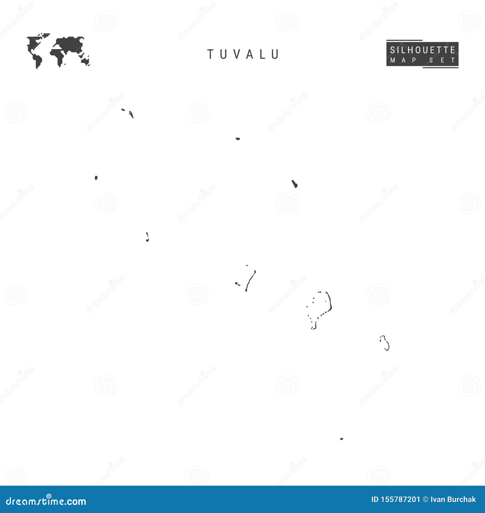 Tuvalu Vector Map Isolated on White Background. High-Detailed Black ...