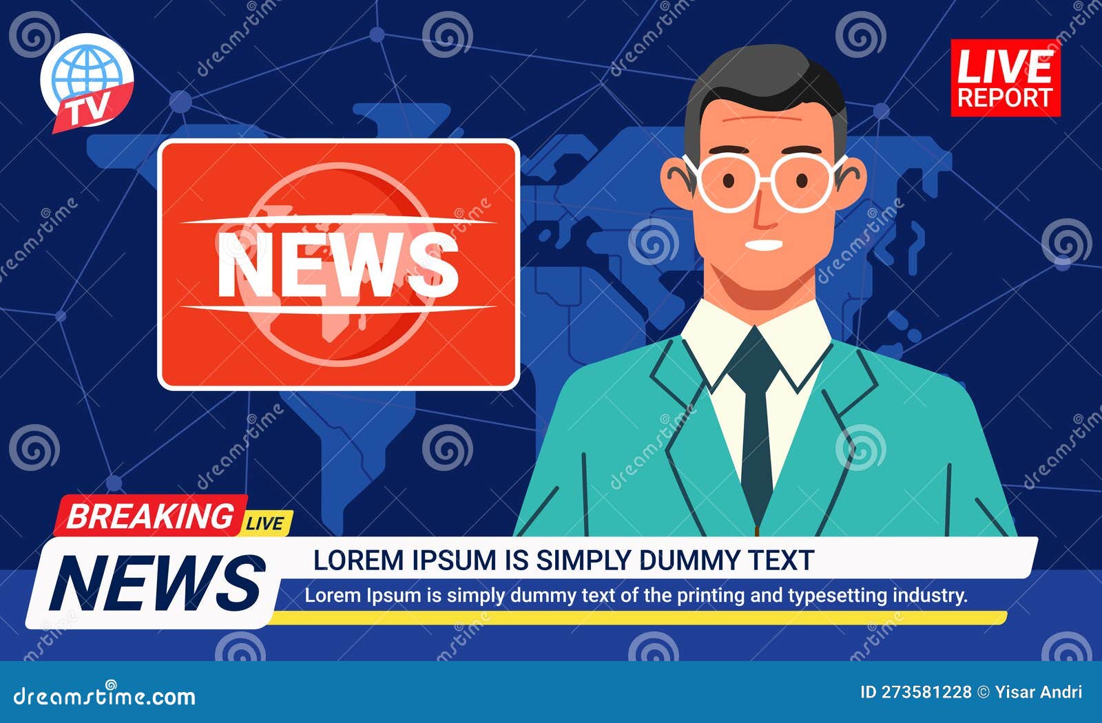 Anchorman Reporting News In Newsroom Studio In Television , Vector ...