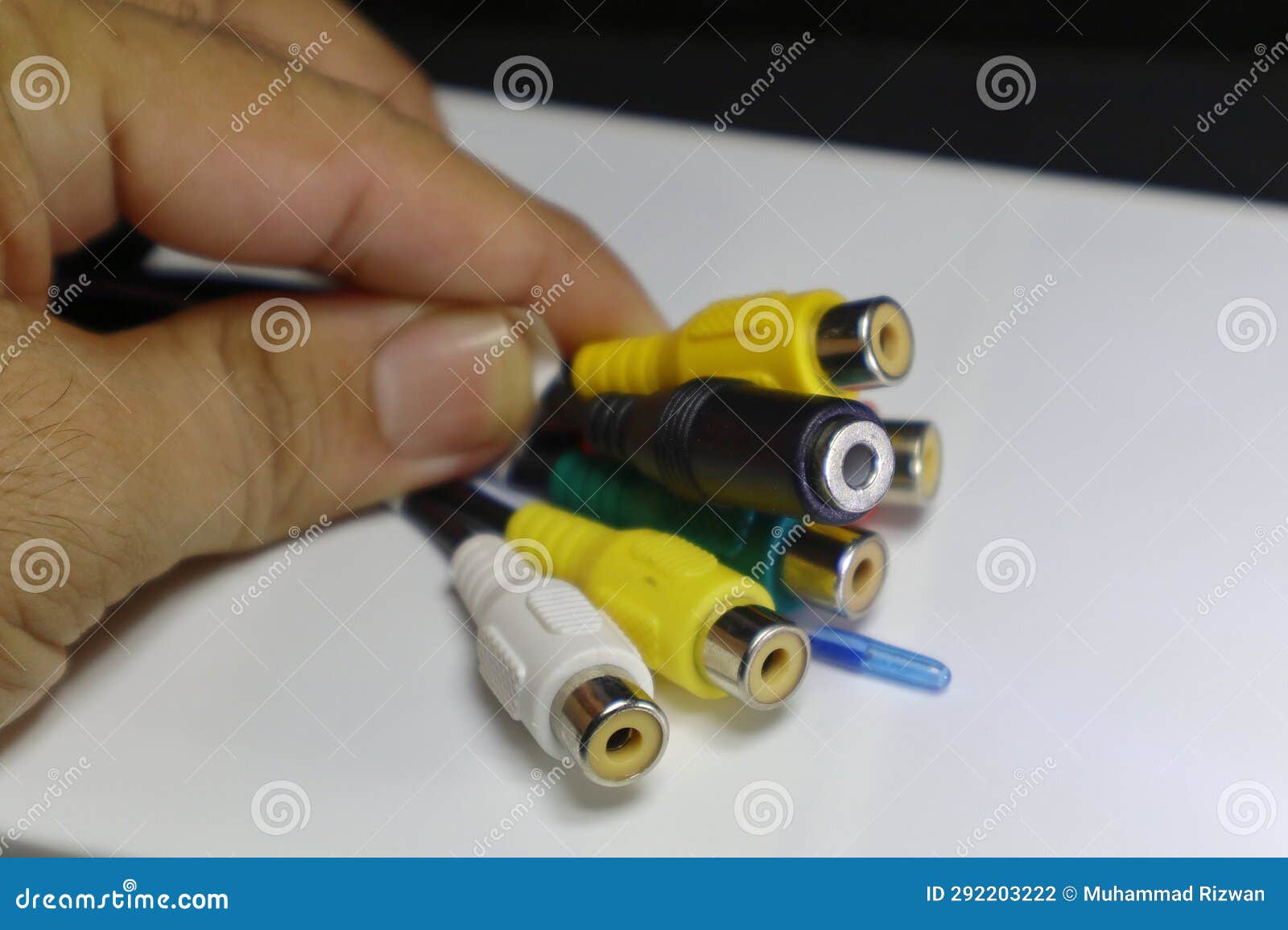 Man Holding TV Audio Video Cable Connector Stock Photo - Image of ...