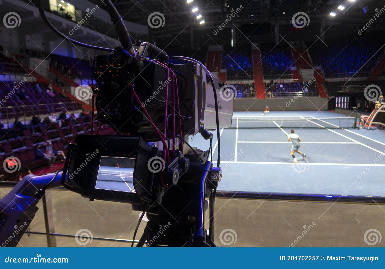 Tv Camera on the Broadcast of the Tennis Tournament Stock Image - Image ...