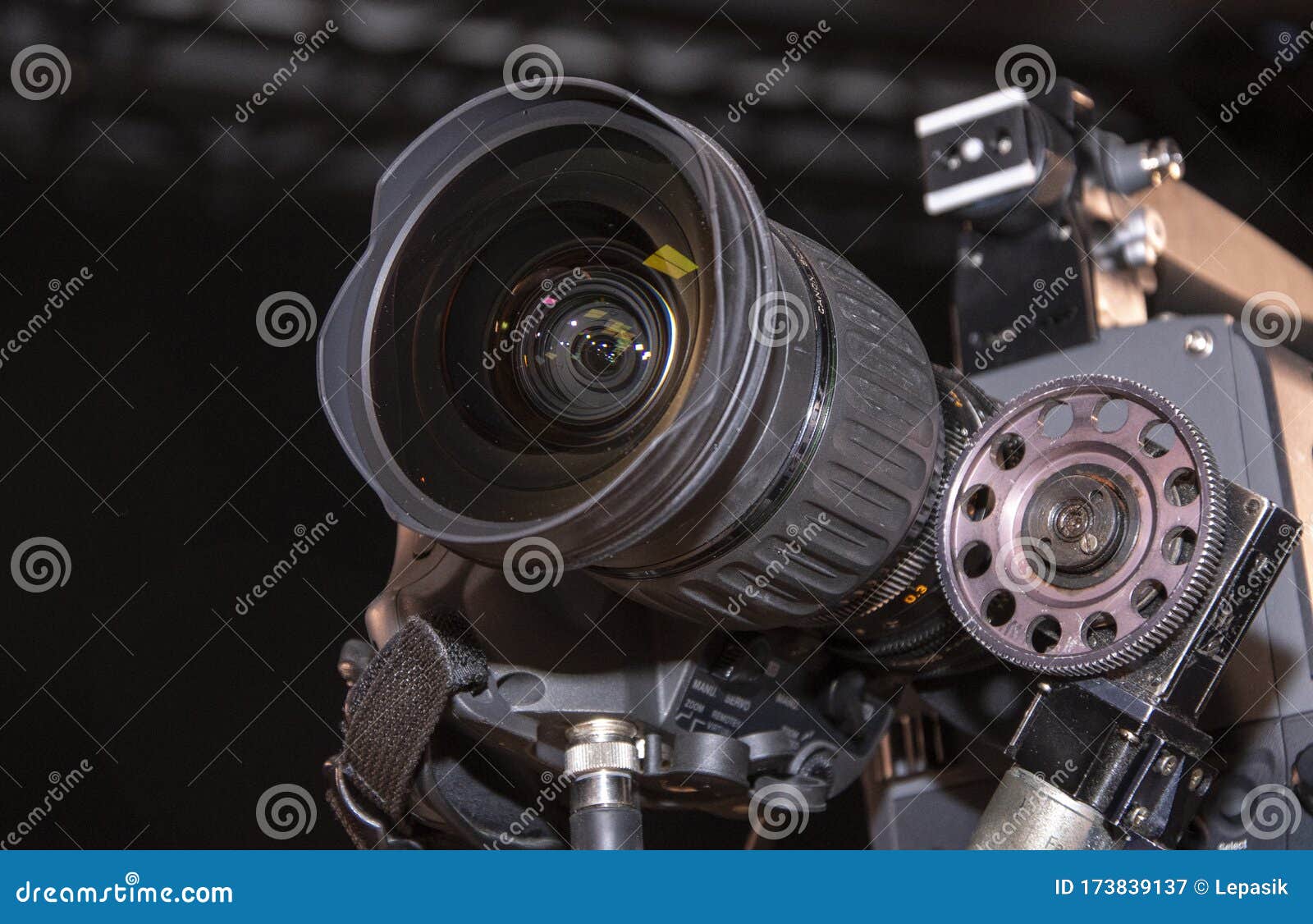 TV Camera is Located on the Operator`s Crane, Recording a TV Program in ...