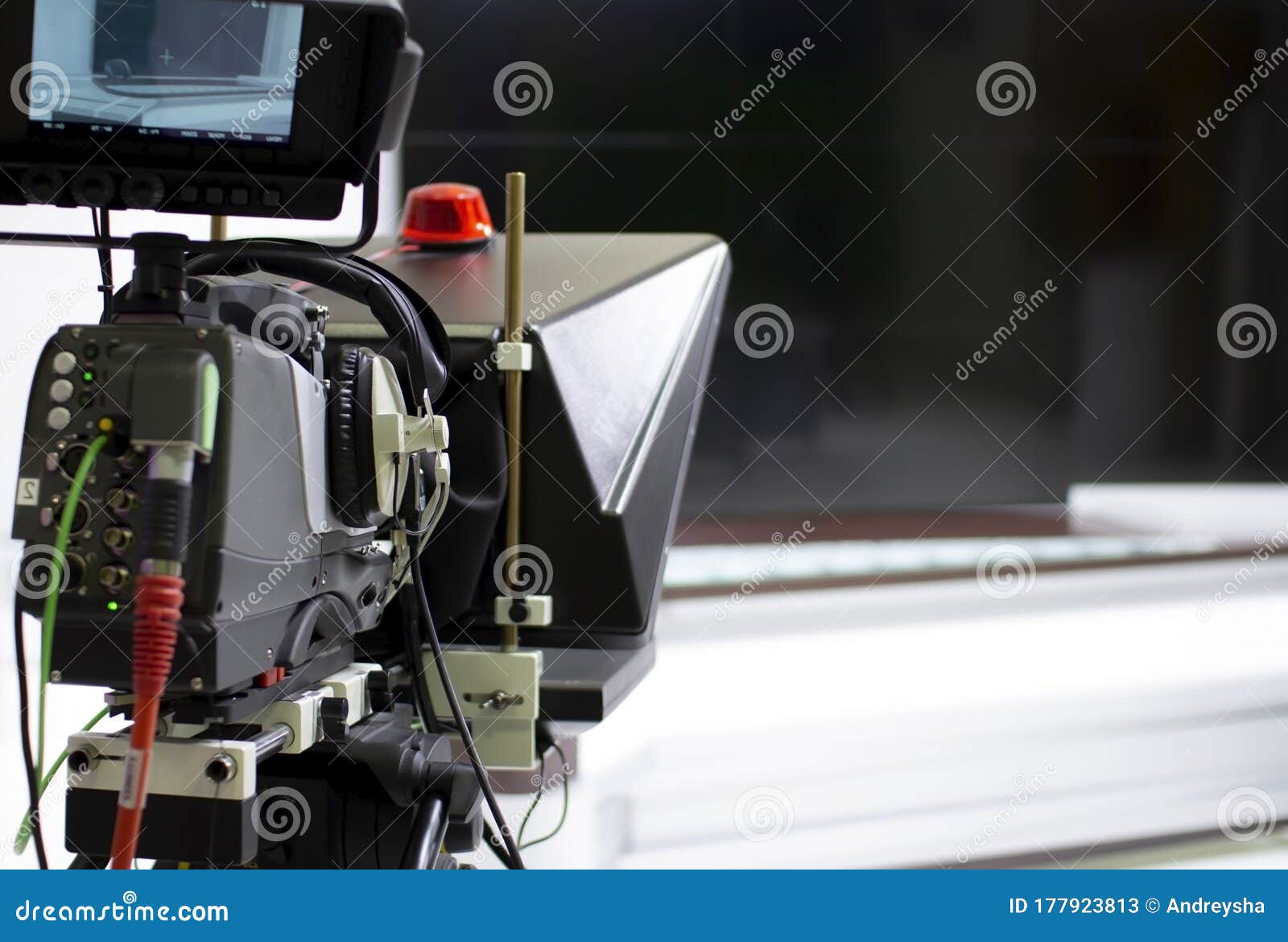 TV Camera in the Studio. Teleprompter and Professional High-definition ...