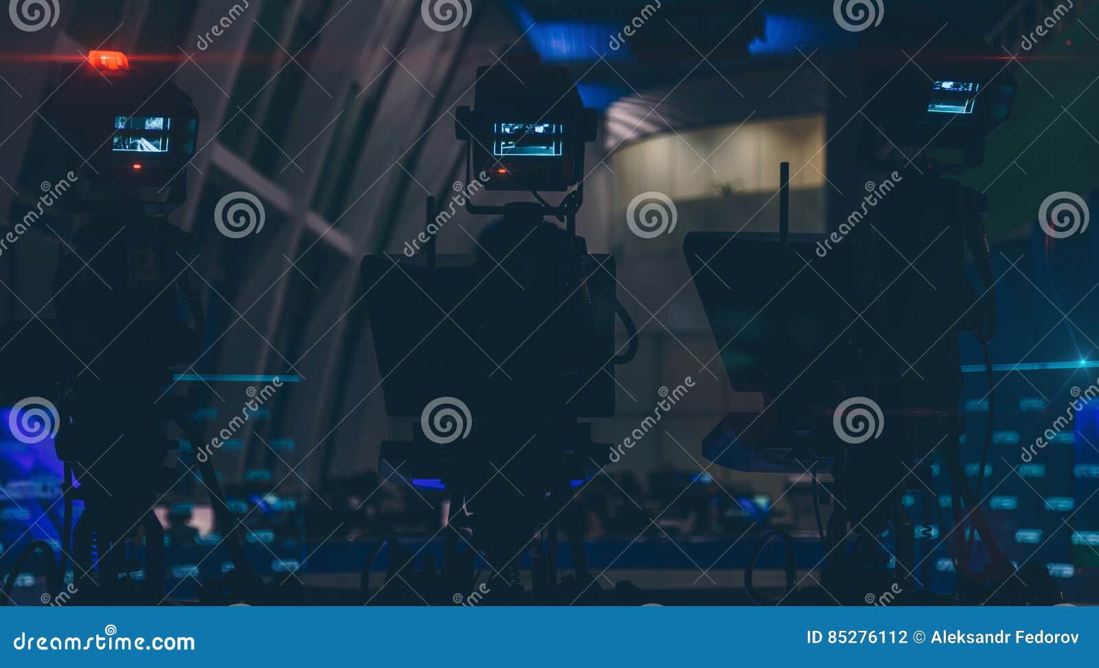 TV Cameras in an Empty Newsroom Closeup Stock Photo - Image of ...