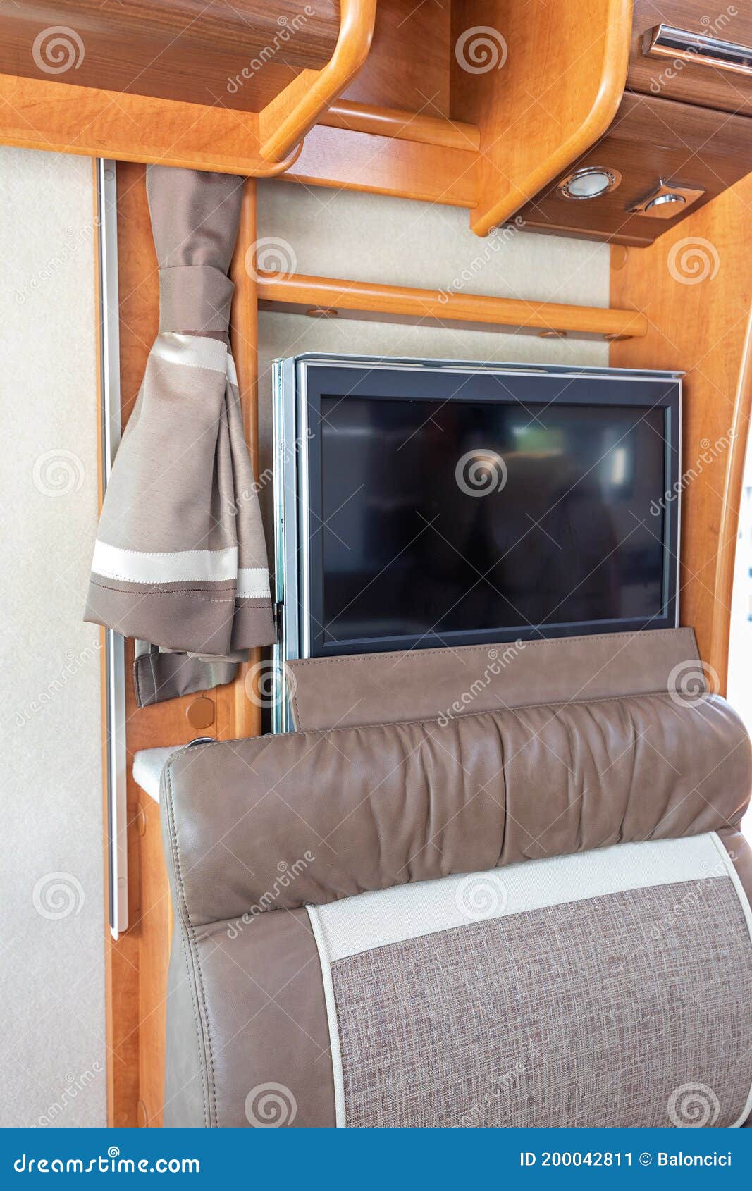 Tv in Camper stock image. Image of hidden, black, interior - 200042811