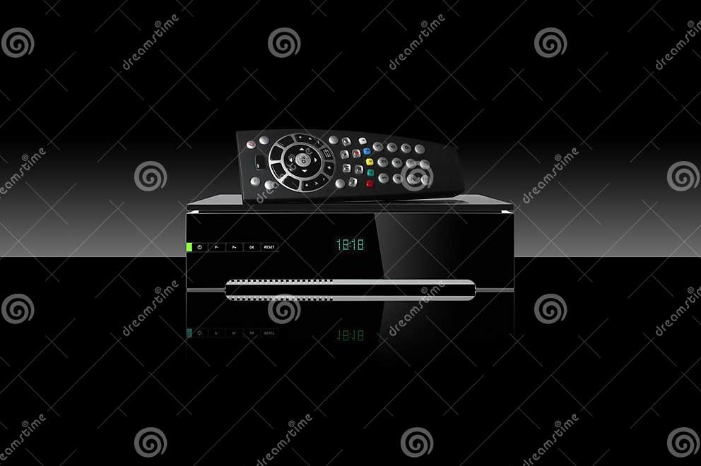 Tv Decoder and Remote Control on Black Background. Receiver Stock Photo ...