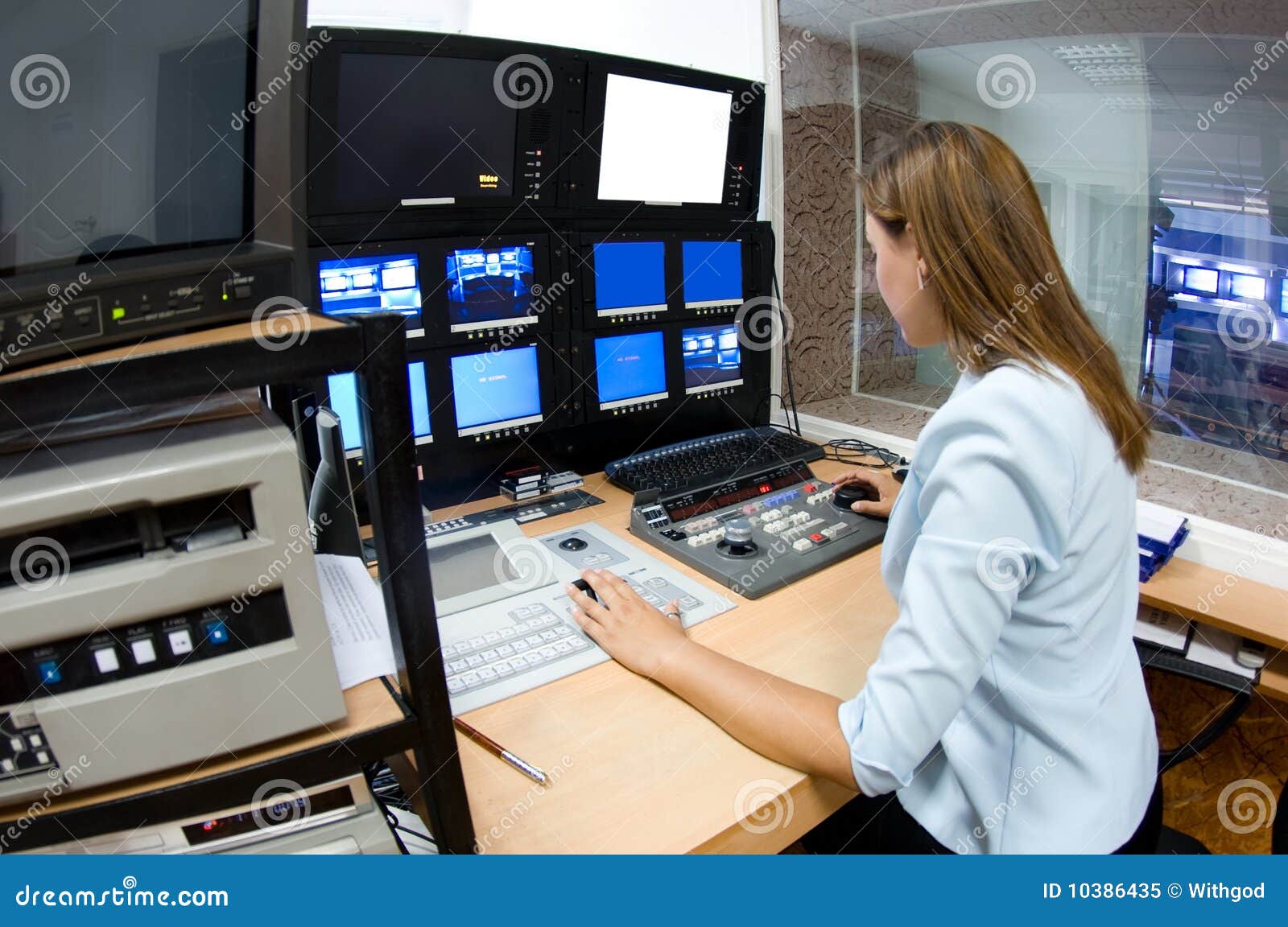 TV director at editor stock image. Image of studio, female - 10386435