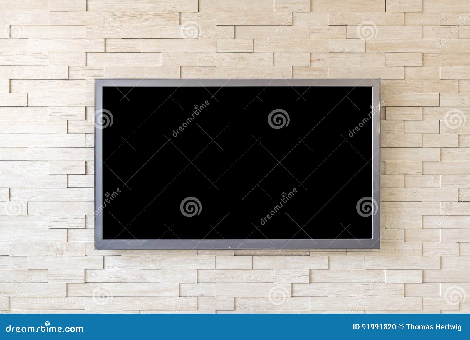 TV Display on Modern Brick Wall Background with Black Screen Stock ...