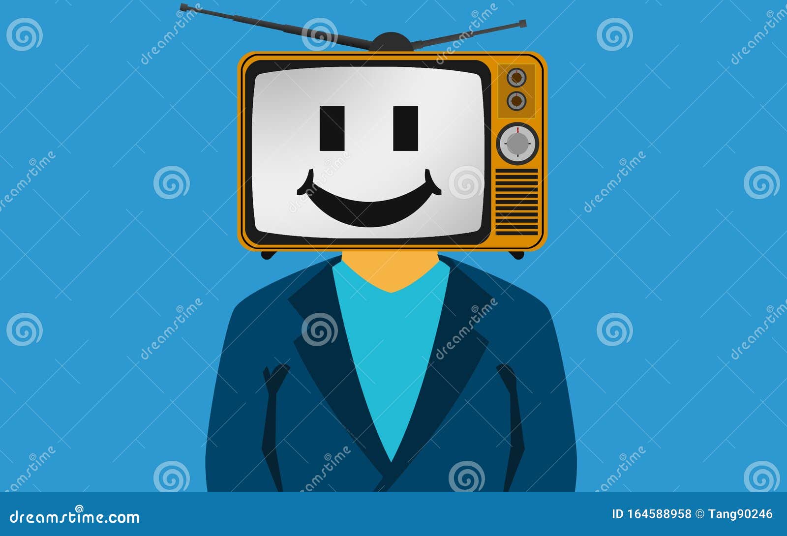 TV On The Head Of A Man With Smily Face Stock Photo | CartoonDealer.com ...