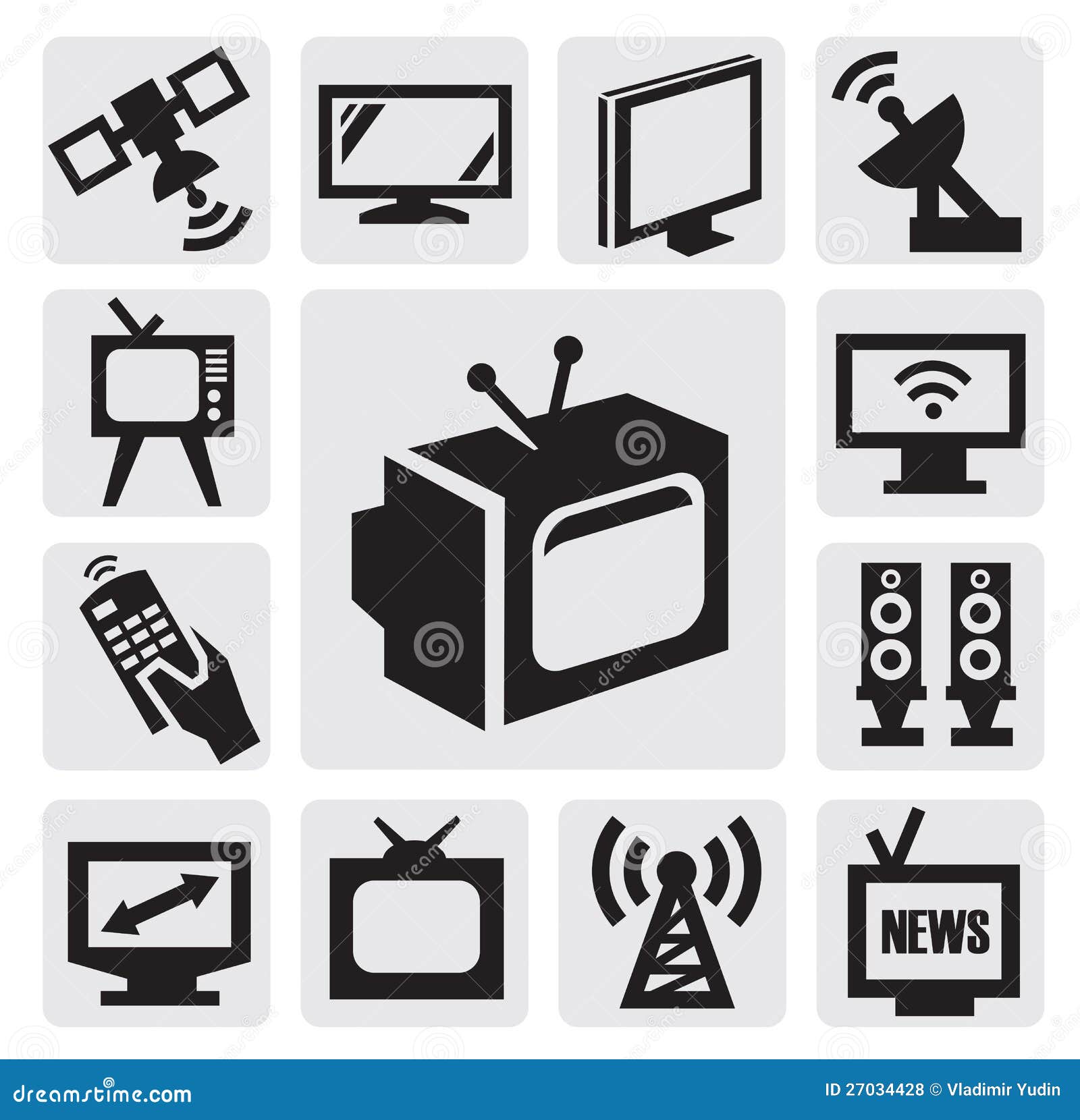 TV icons set stock vector. Illustration of flat, screen - 27034428