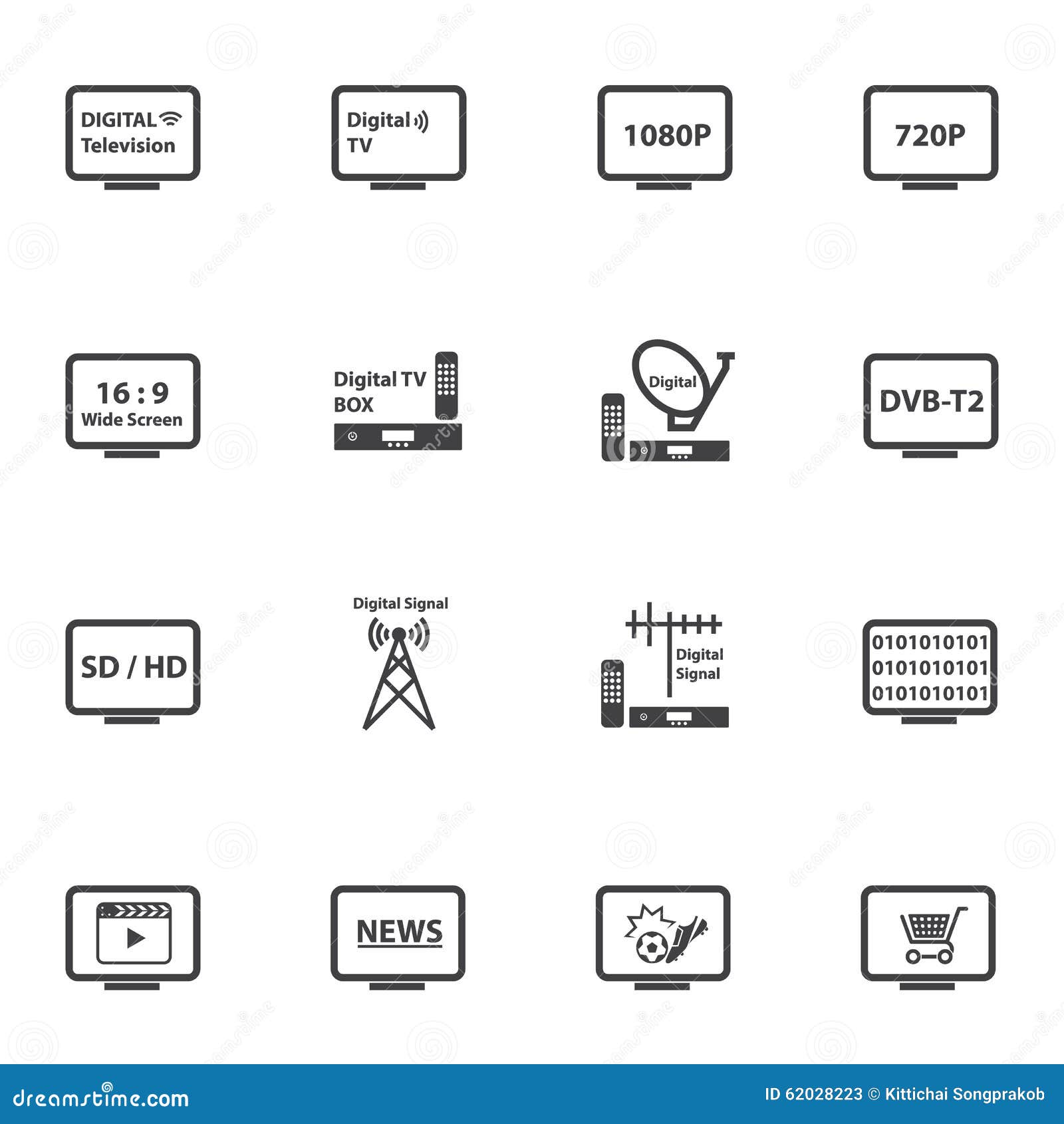 TV Icons Set, Digital Television Concept Stock Vector - Illustration of ...