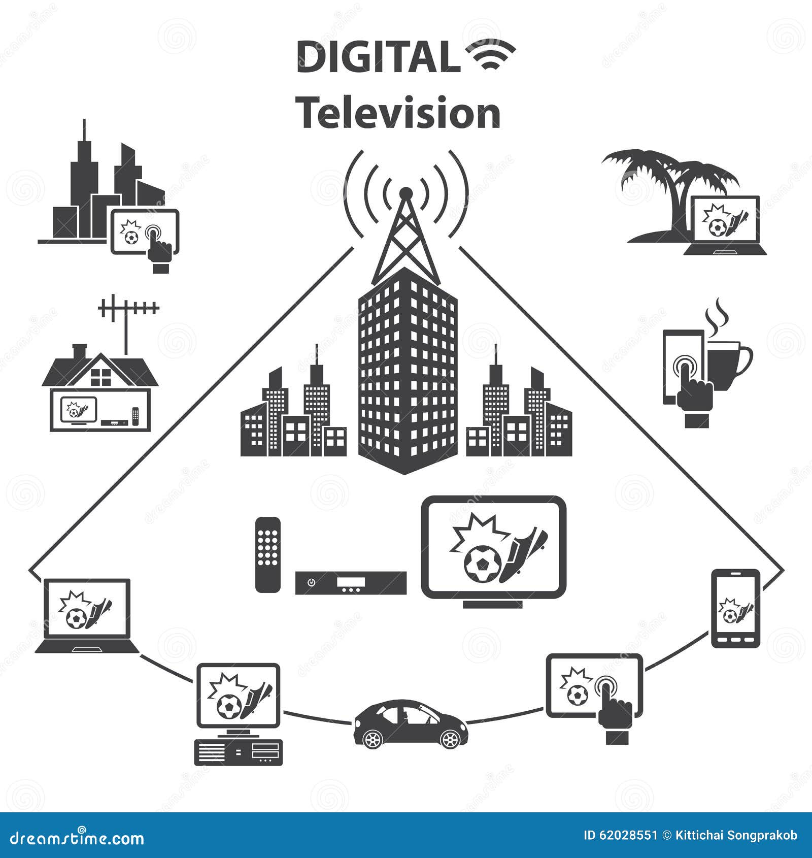 Digital Television Decoder Black And White Cartoon Vector ...