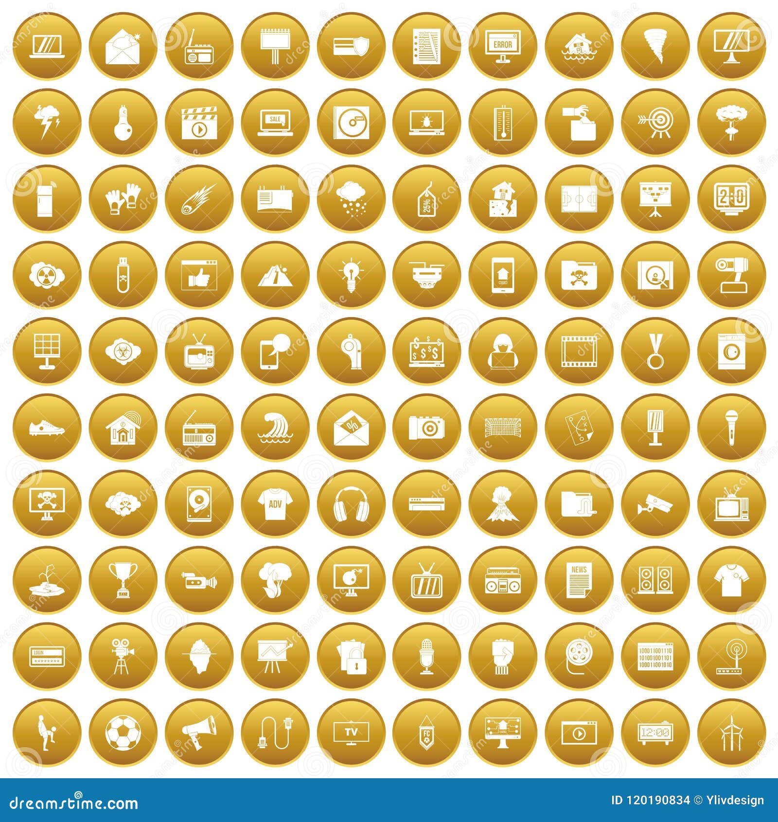 100 TV icons set gold stock vector. Illustration of card - 120190834