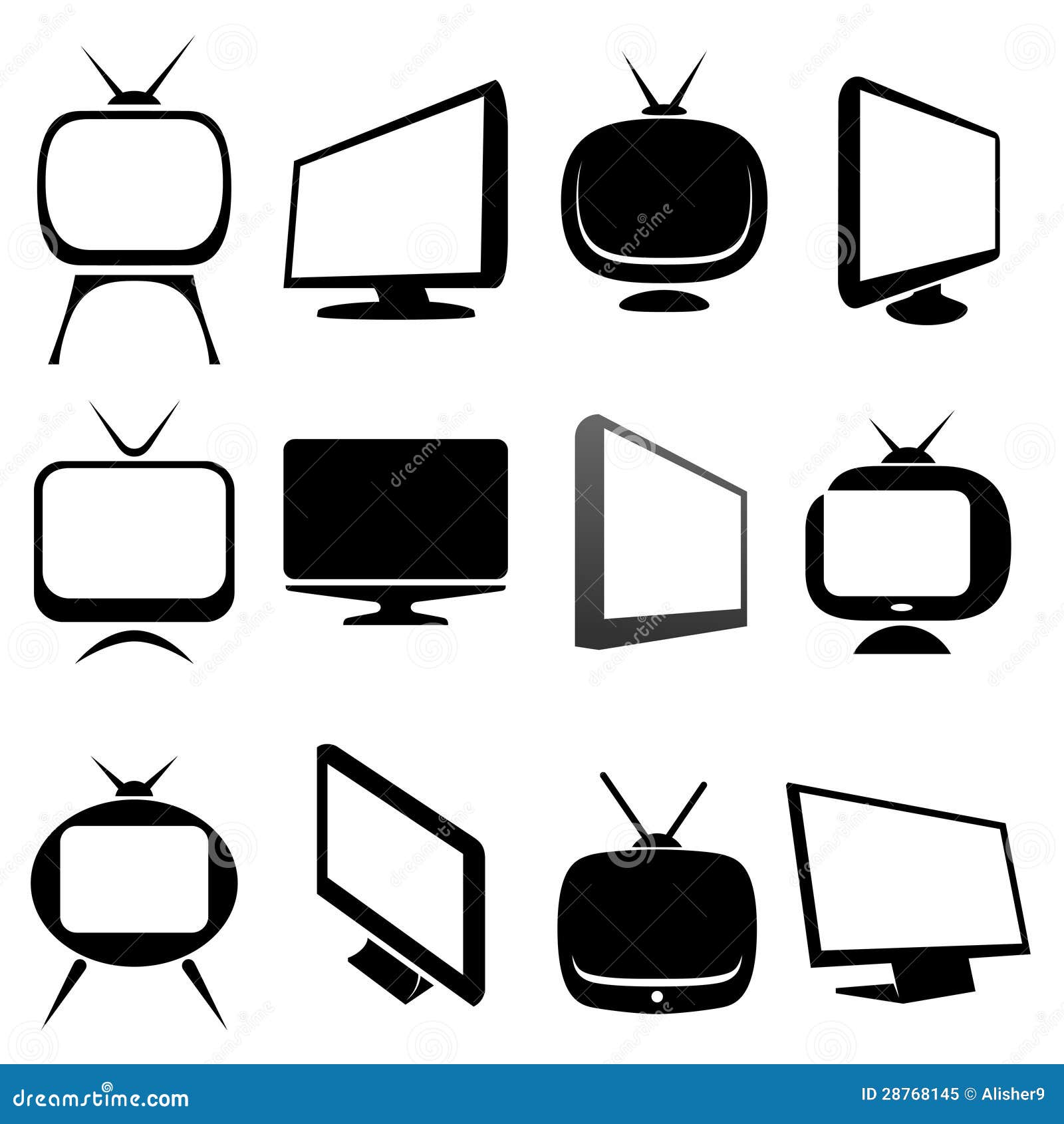 Tv icons and signs set stock vector. Illustration of play - 28768145