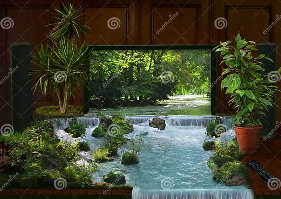 Tv Interior and Waterfall Collage Stock Photo - Image of clean, cascade ...