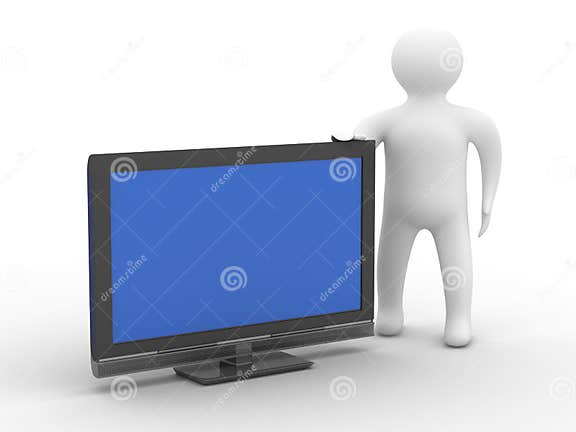 TV and Man on White Background Stock Illustration - Illustration of ...