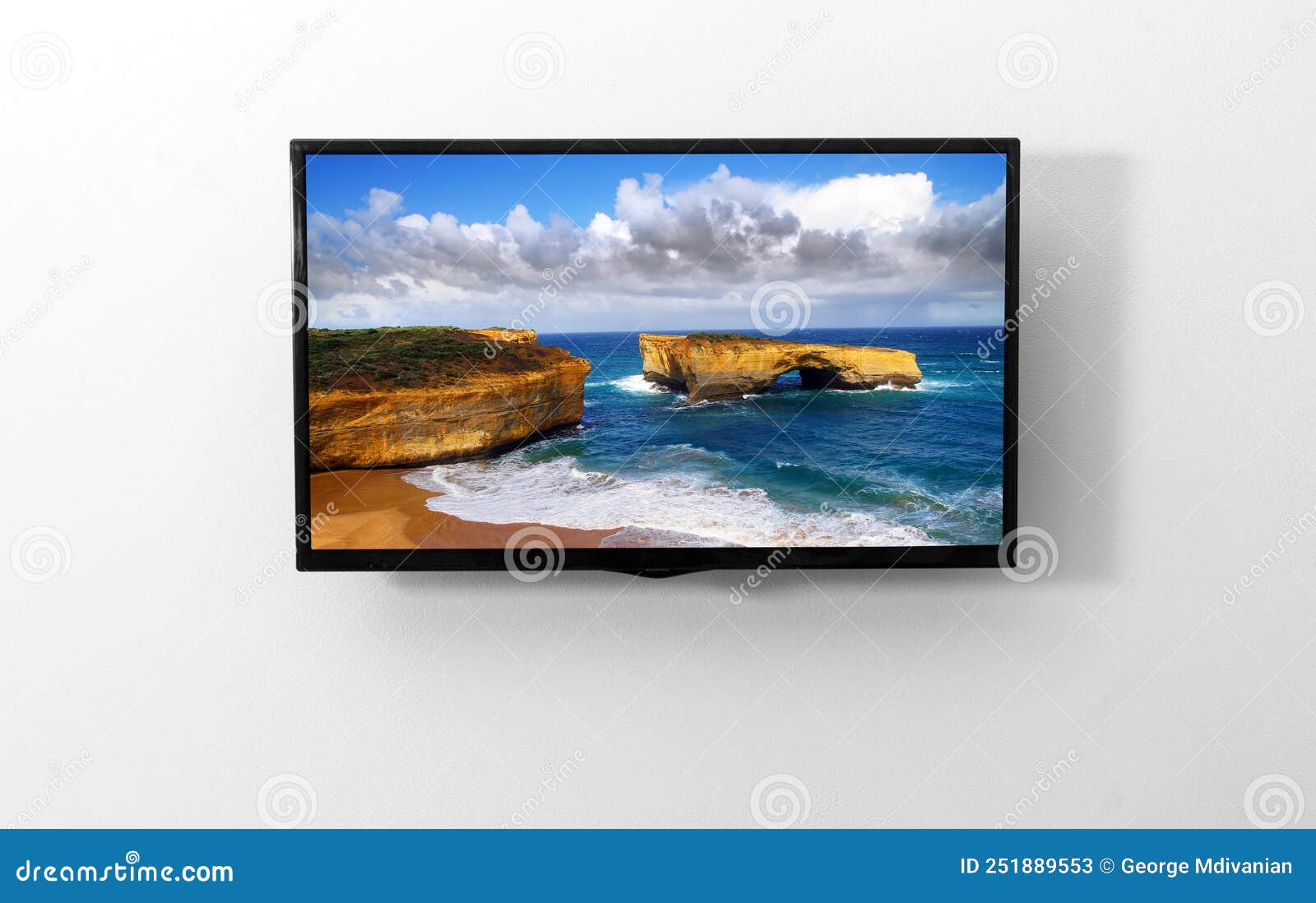 TV monitor on wall stock image. Image of plasma, graphic - 251889553