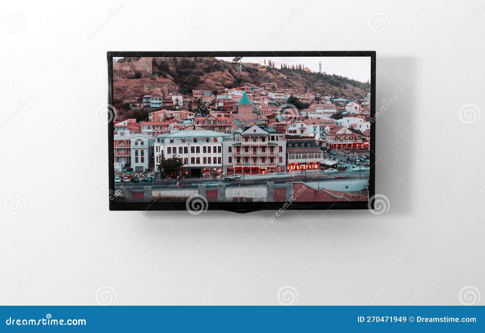TV monitor on wall stock image. Image of flat, monitor - 270471949