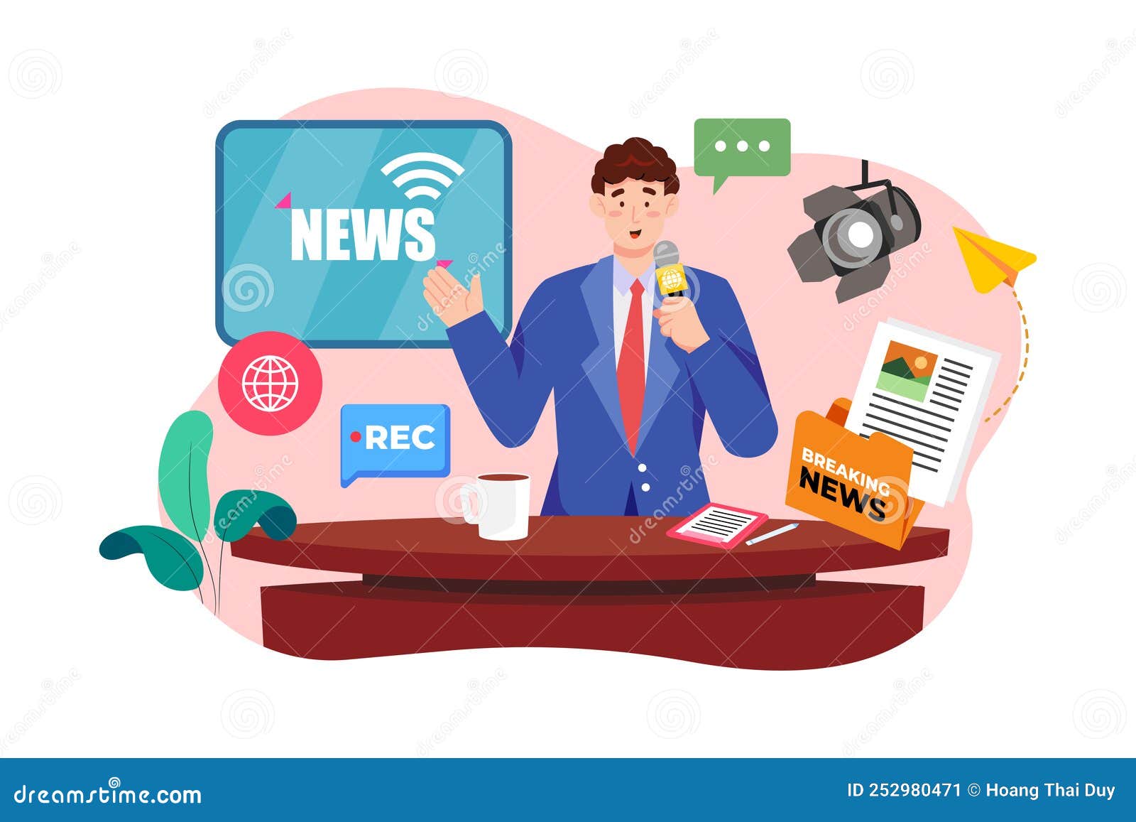 TV News. Anchorman And Woman Speaker Talking In Modern Television ...