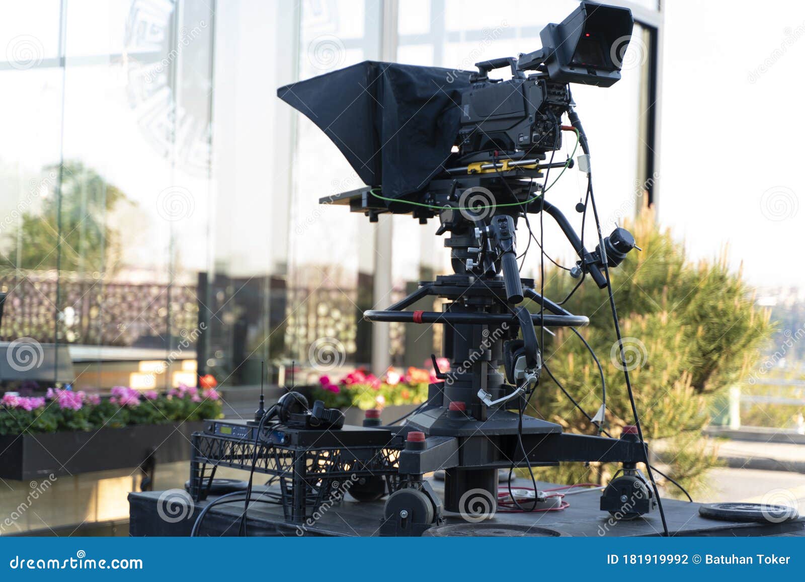 TV NEWS Cast Outdoors Studio with Camera and Equipment Stock Photo ...