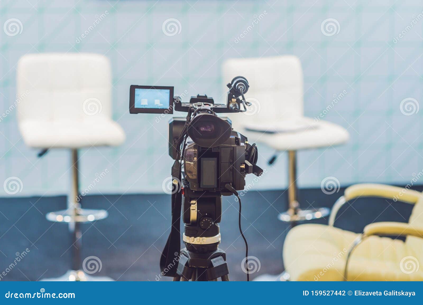 TV NEWS Studio with Camera and Lights Stock Photo - Image of program ...