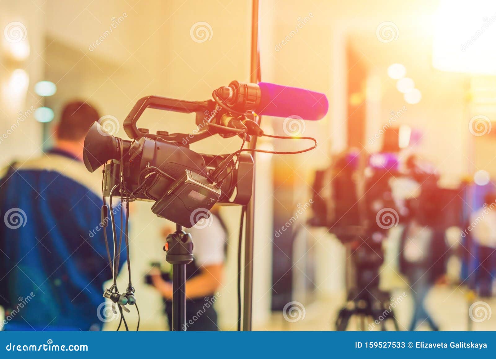TV NEWS Studio with Camera and Lights Stock Image - Image of empty ...