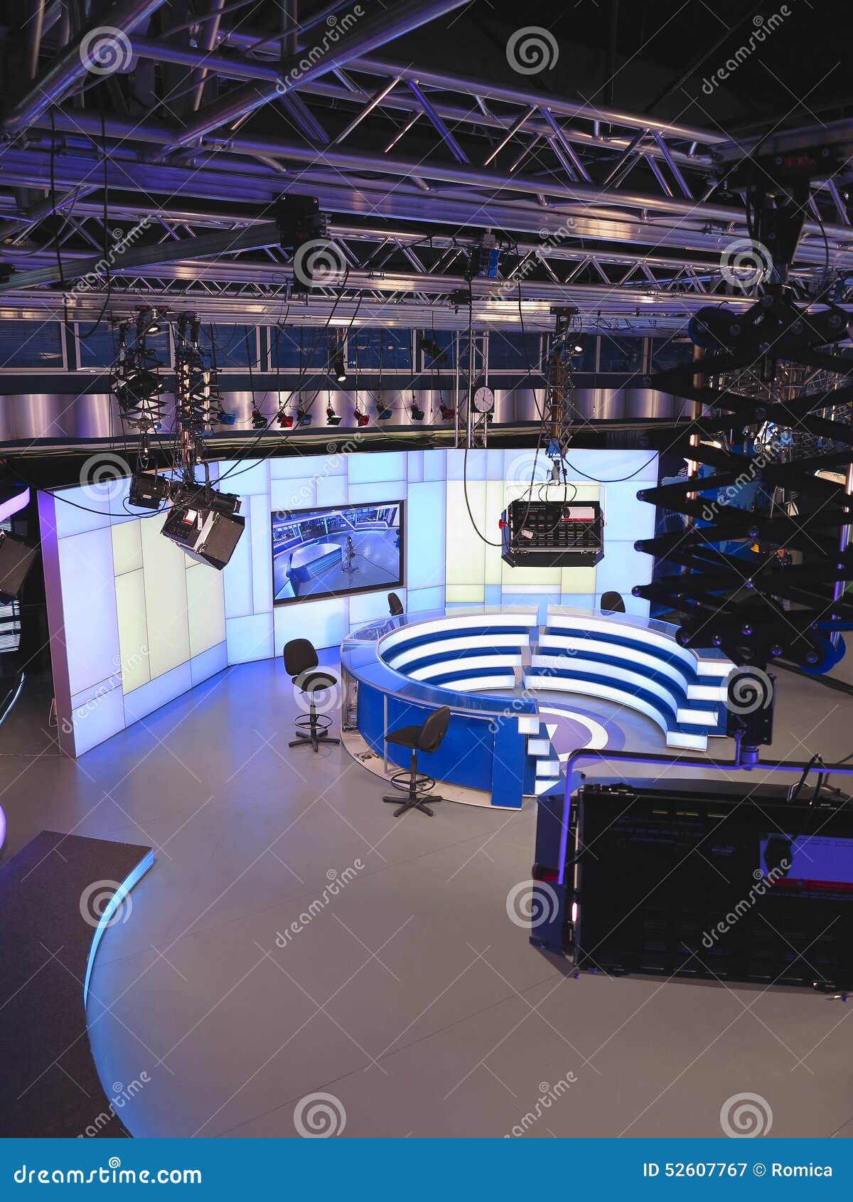 TV NEWS Studio with Light Equipment Ready for Recording Stock Image ...