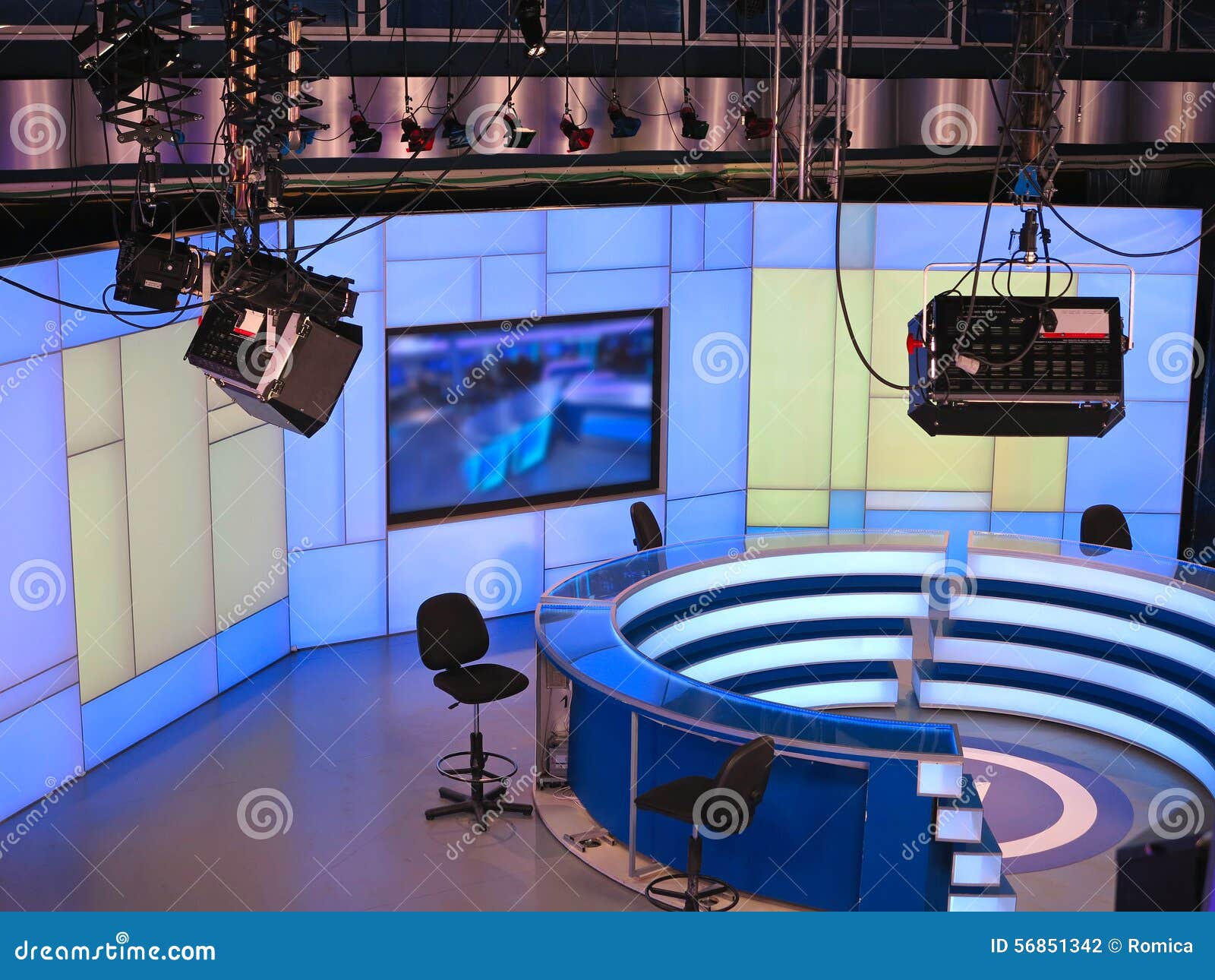 TV NEWS Studio with Light Equipment Ready for Recording Stock Photo ...