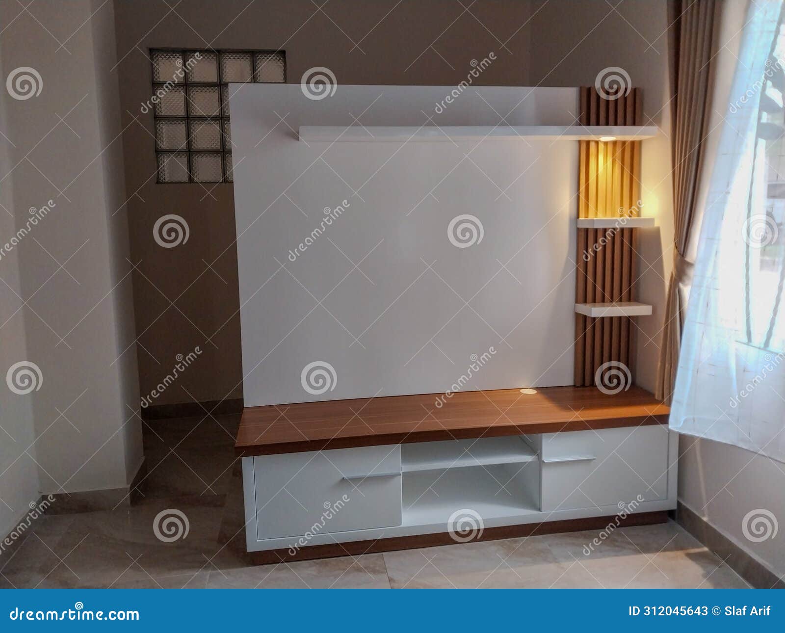 TV Backdrop Combined with Sideboard. Stock Image - Image of duco, front ...