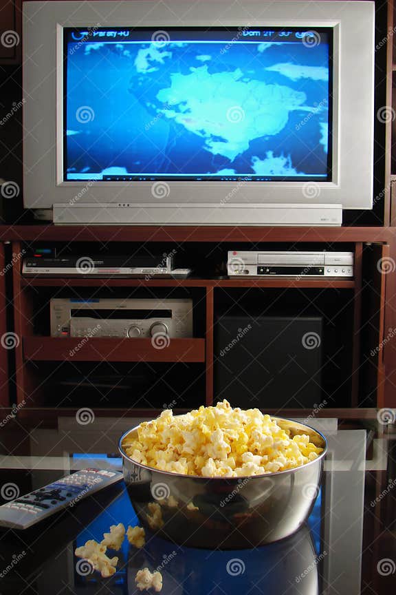 Tv and popcorn stock image. Image of fresh, bucket, control - 3750645