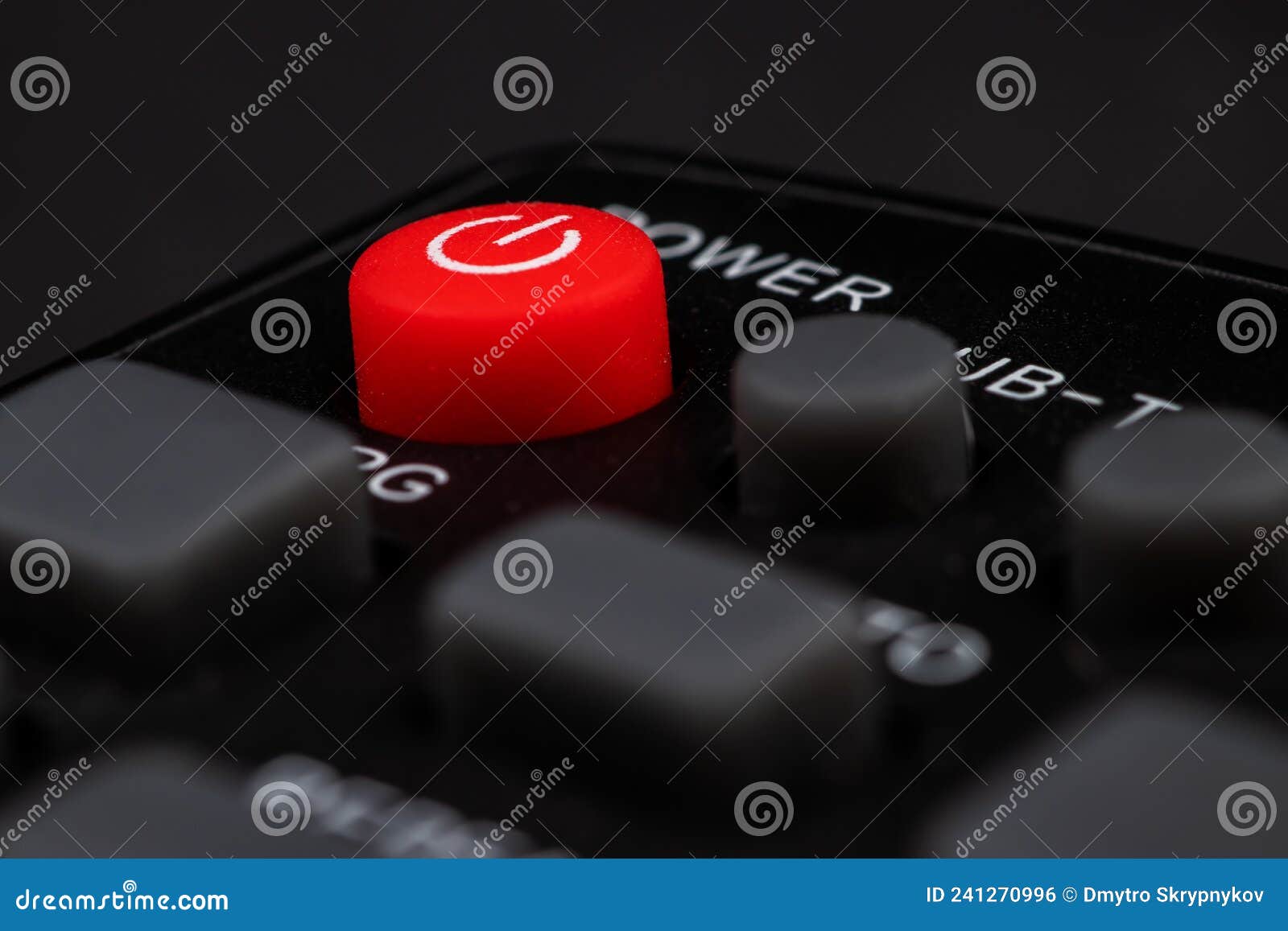 TV Power Button on the Remote Control on Black Background Stock Photo ...