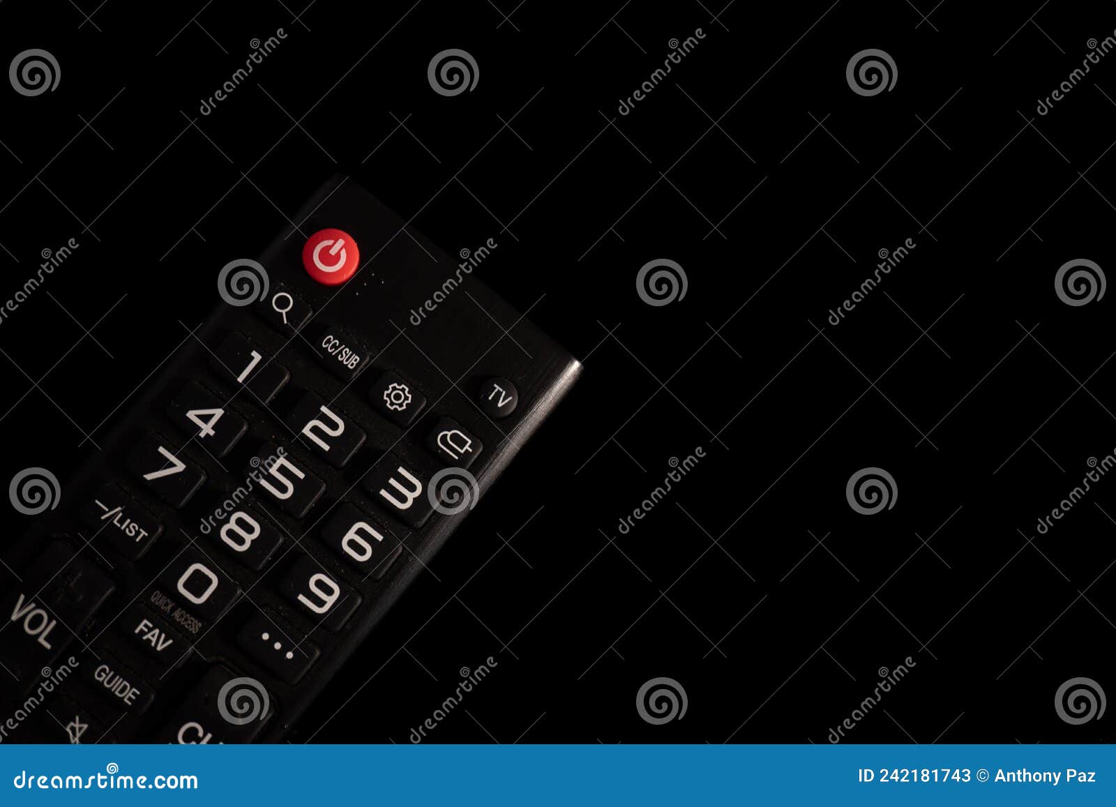 TV Power Button on the Remote Control on Black Background Stock Image ...