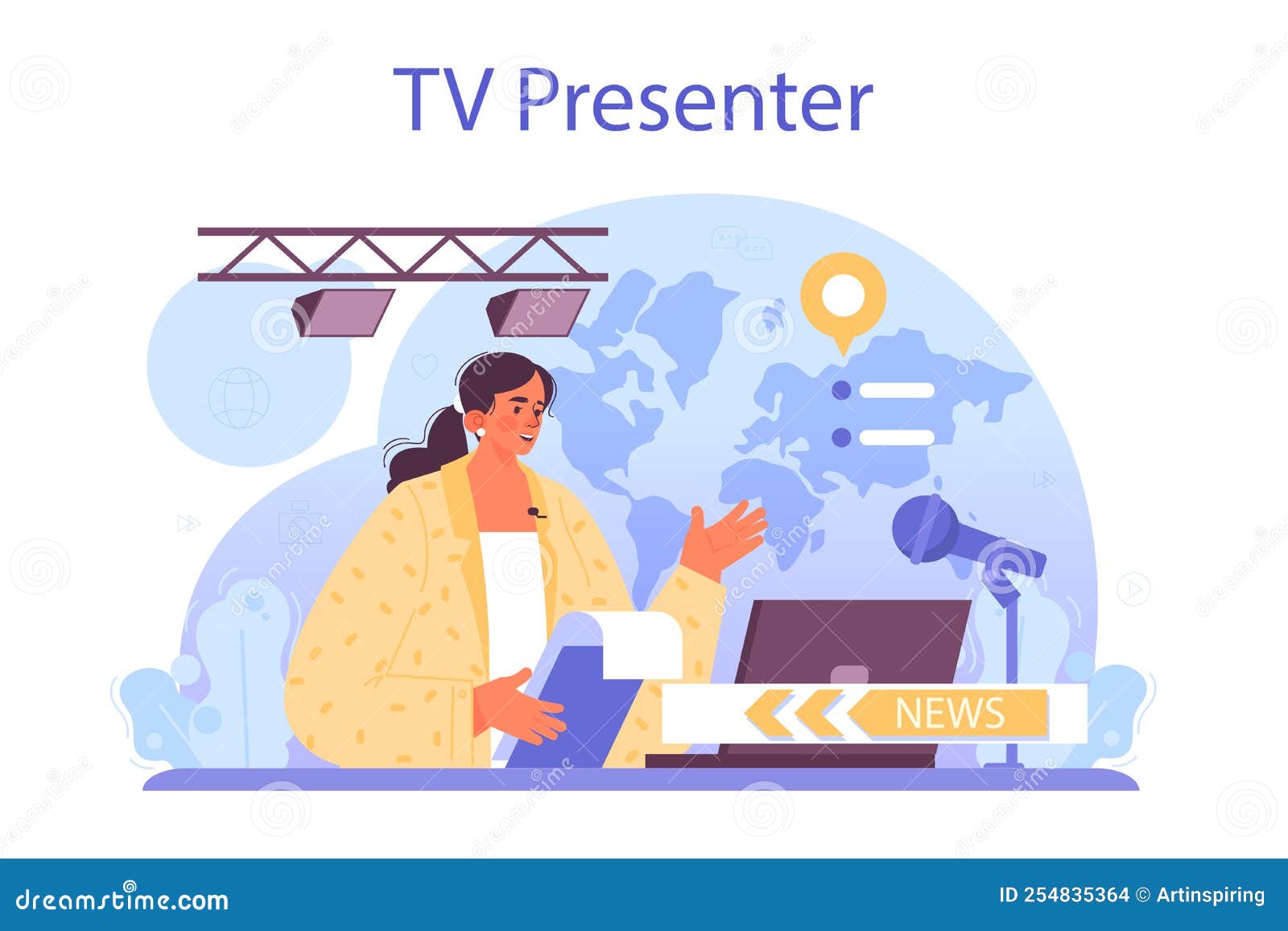 TV Presenter Concept. Journalist in a Studio Hosting an Entertaining ...