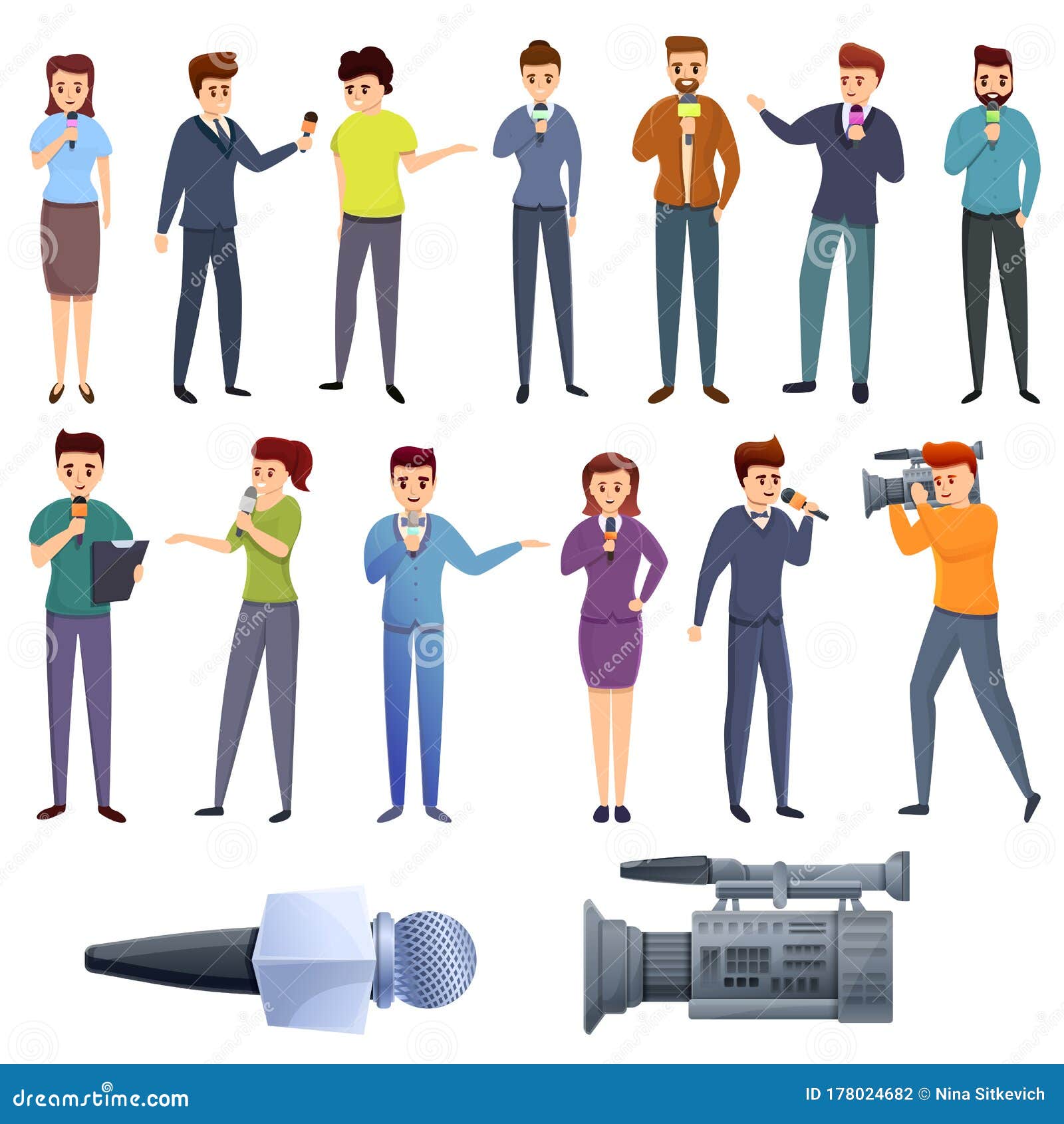 TV Presenter Icons Set, Cartoon Style Stock Vector - Illustration of ...