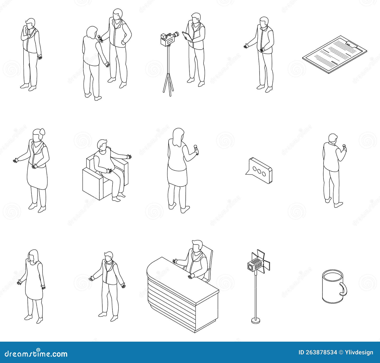 TV Presenter Icons Set Outline Vector Stock Vector - Illustration of ...