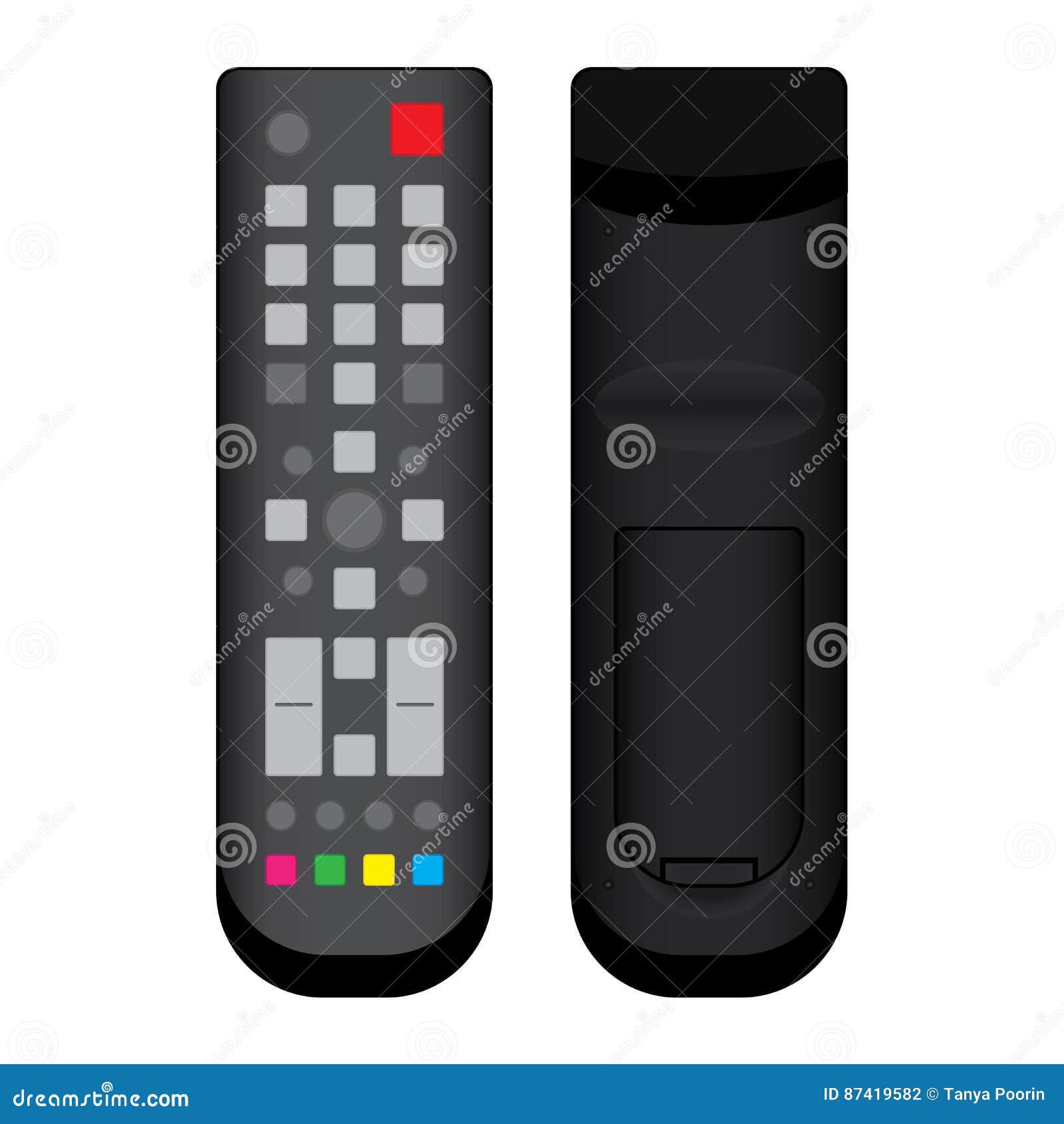 TV Remote Control Black Front and Back View on White Background. Stock ...