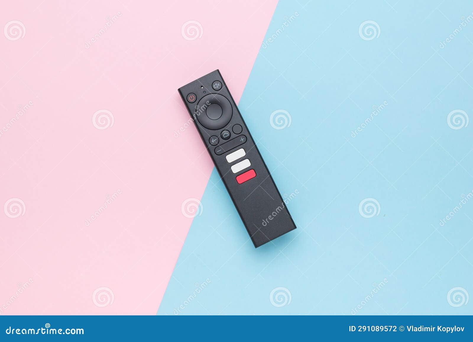 TV Remote Control on Blue and Pink Background. TV Management Concept ...