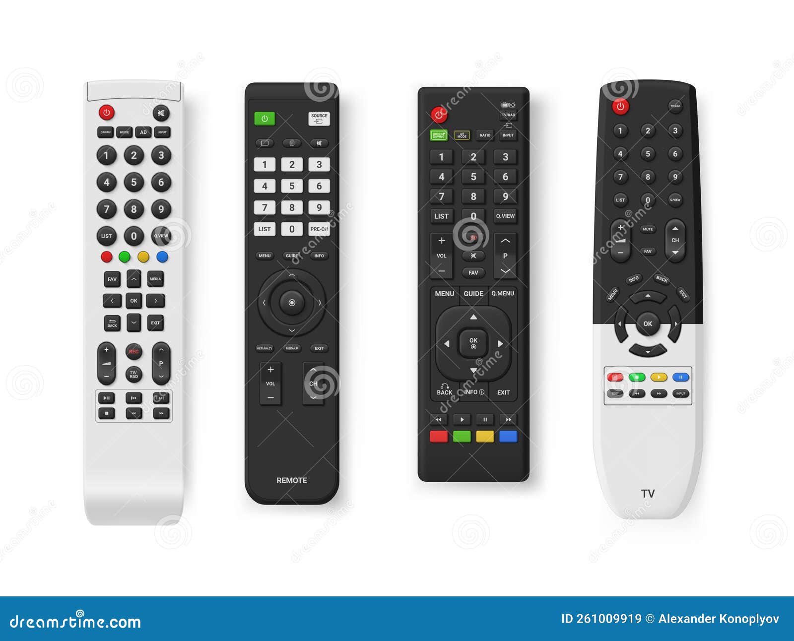 TV Remote Control Device Different Shape Set Realistic Vector ...