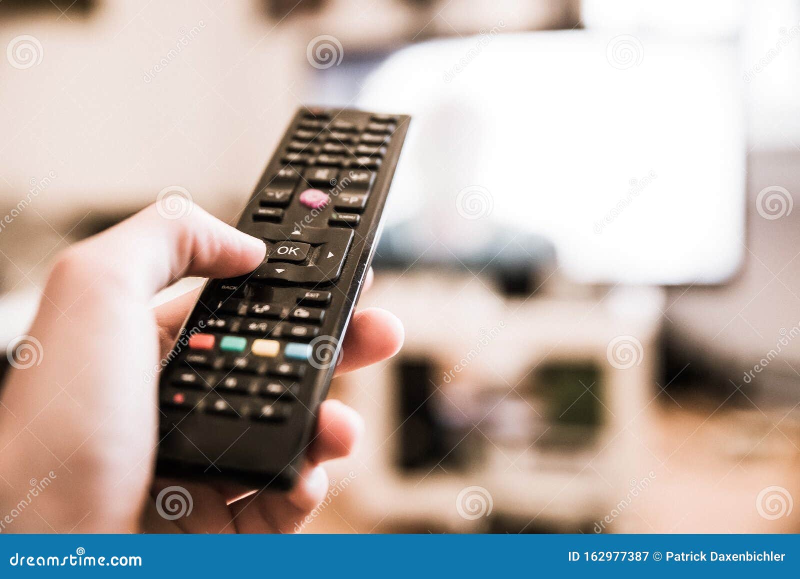 Male Hand is Holding TV Remote Control, Smart TV Stock Image - Image of ...