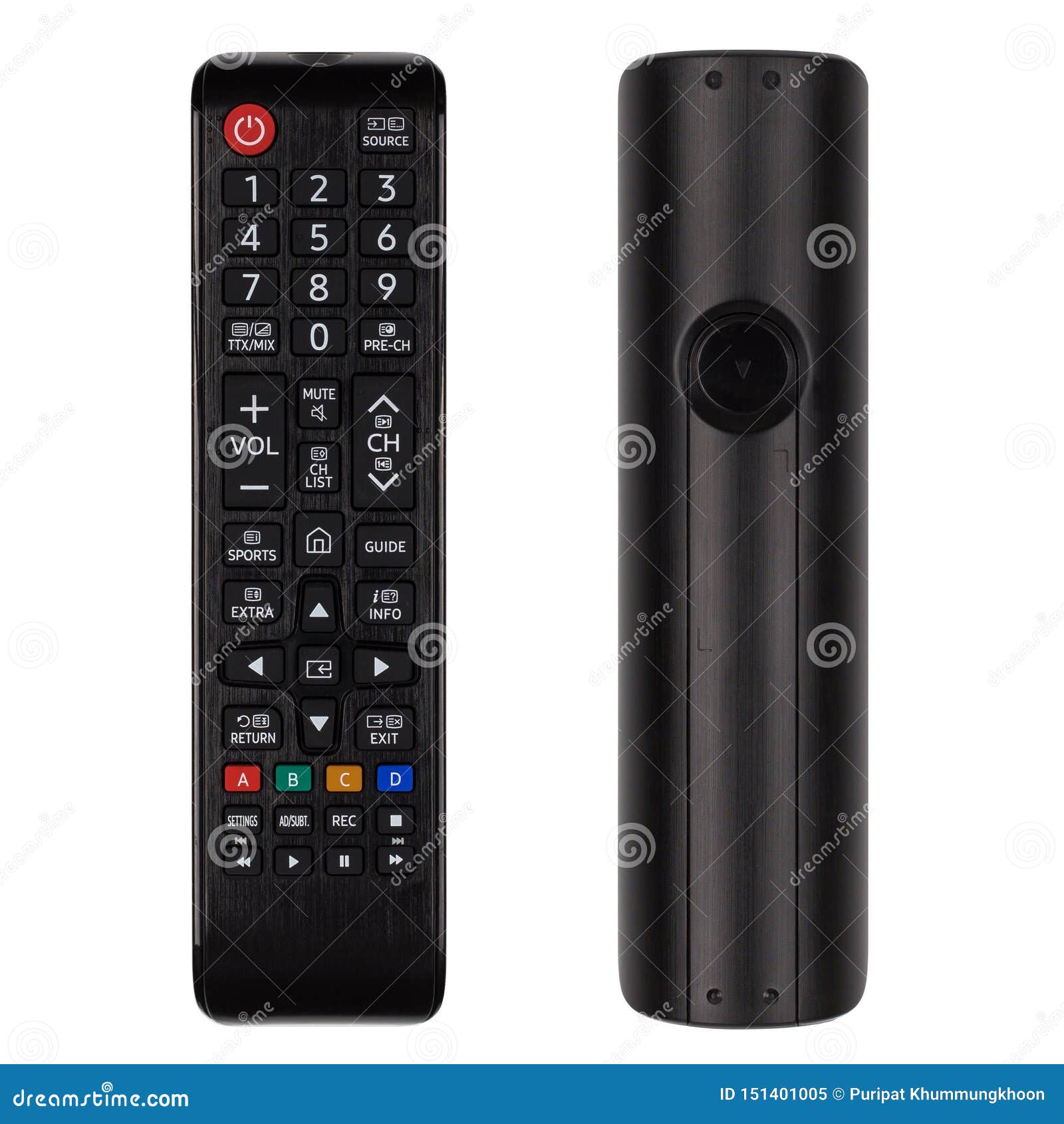 TV Remote Control, Front and Back Sides of TV Remote Control Isolated ...