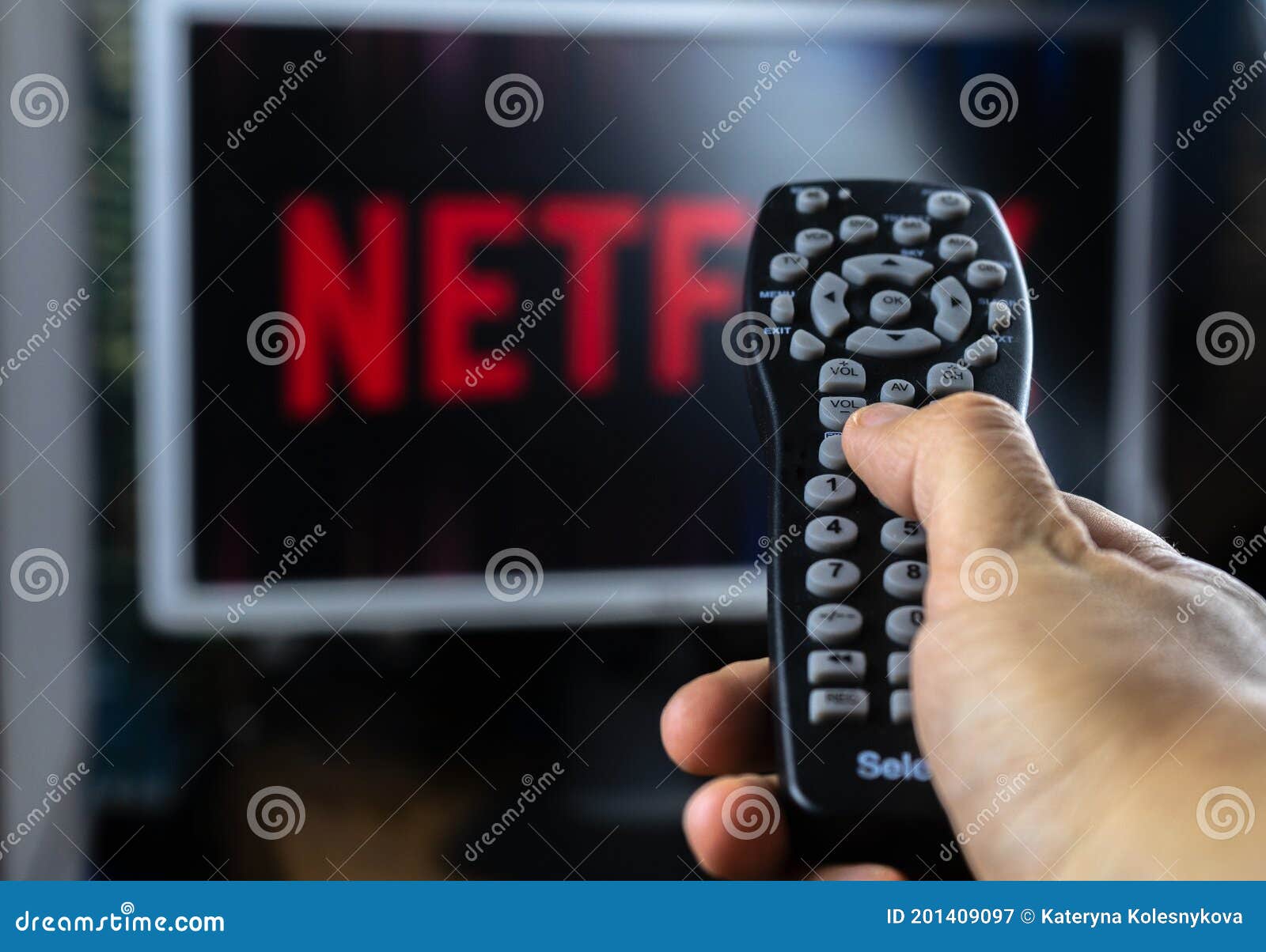 Tv Remote Control in Front of Tv Screen with Netflix Logo Editorial ...