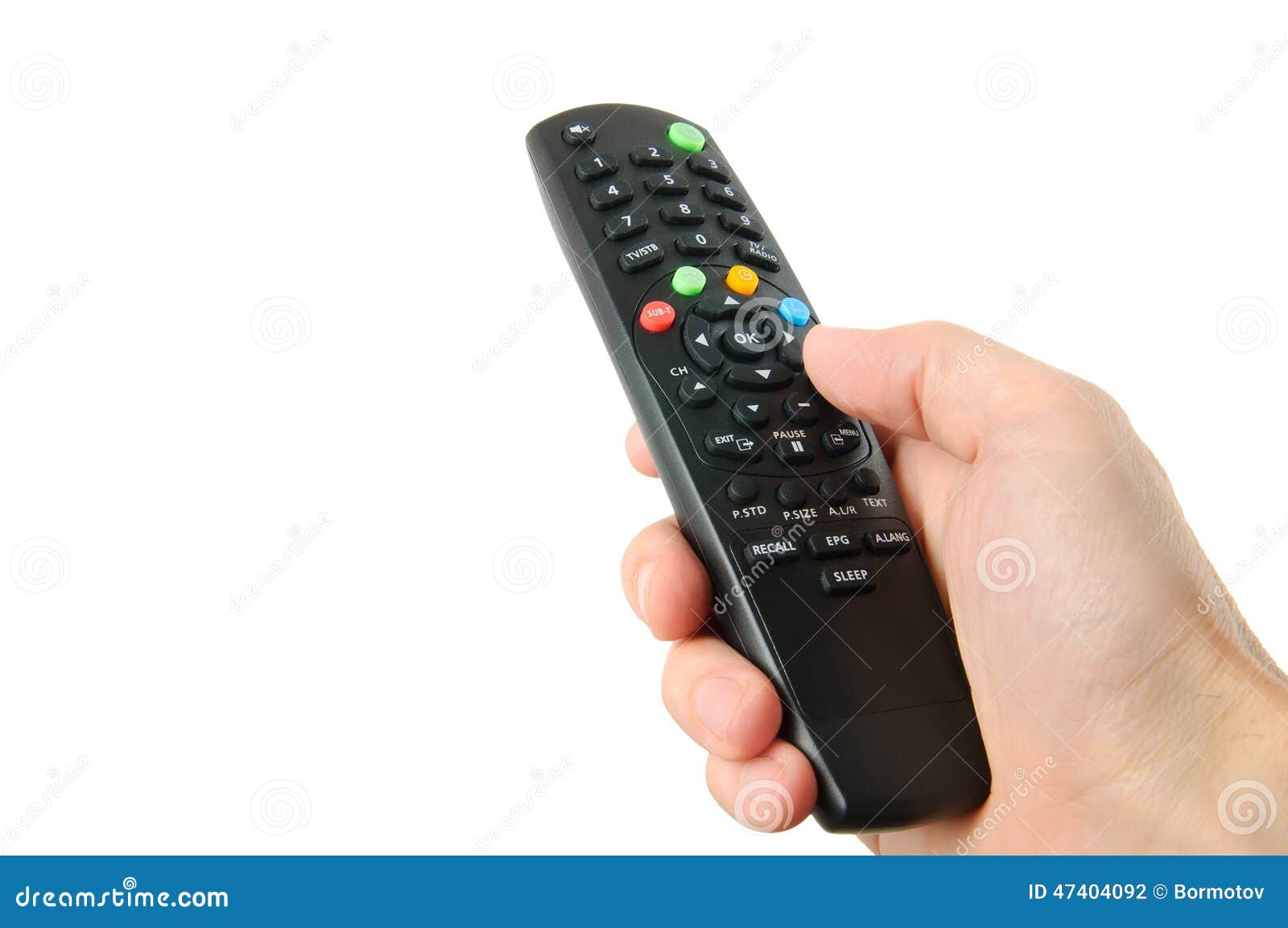 TV Remote Control in Hand Isolated on White Stock Photo - Image of hold ...