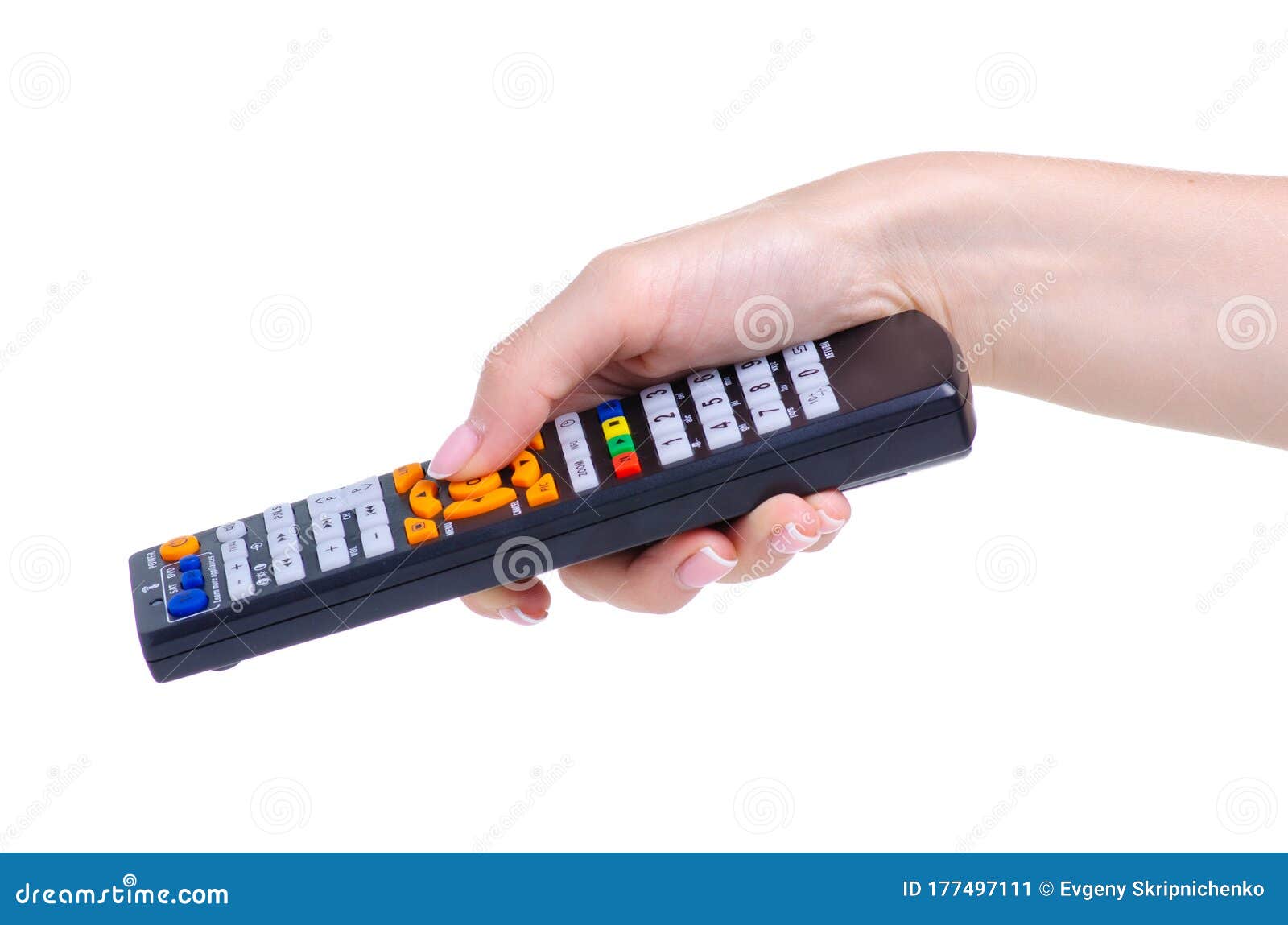TV remote control in hand stock image. Image of keypad - 177497111