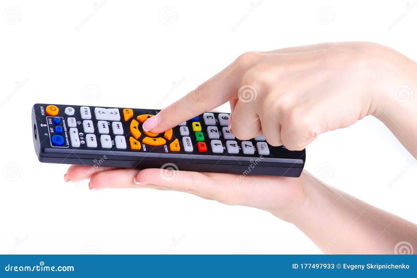 TV remote control in hand stock image. Image of entertainment - 177497933